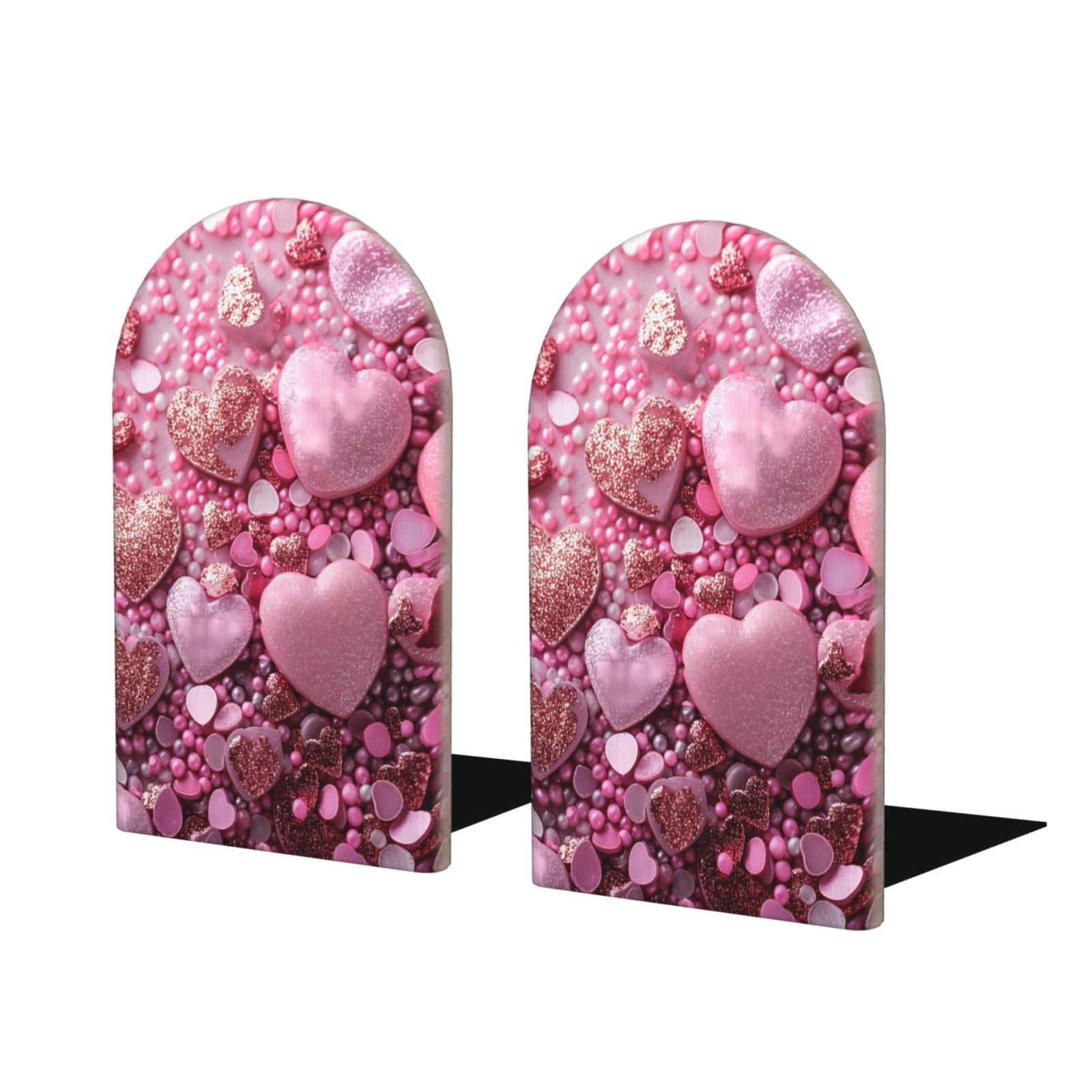 Sikiie Pink Glitter Heart Candy Bookends 1 Pair, Wood Bookends for ...