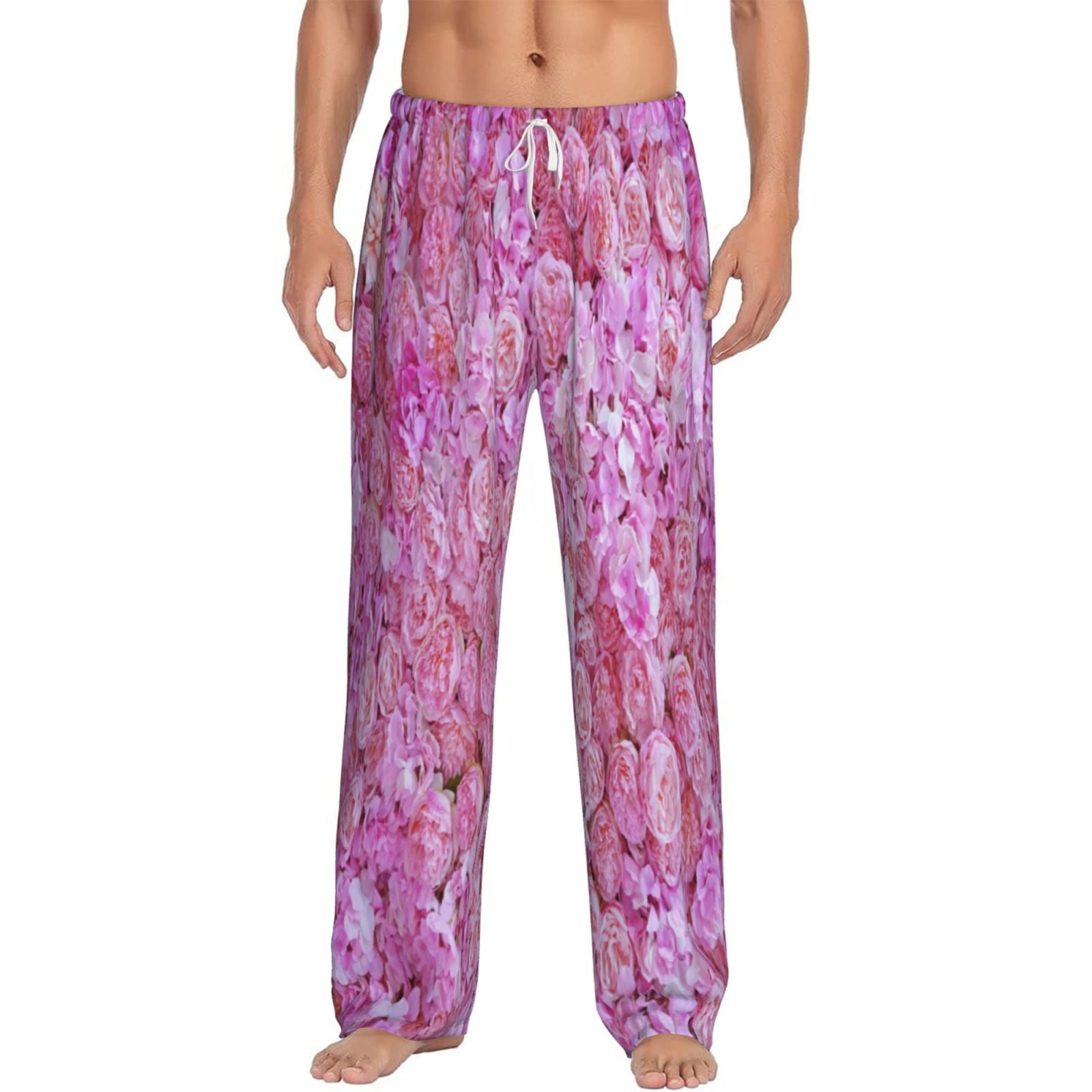 Sikiie Pink Roses Print Pajama Pants Men, PJ Bottoms, Sleep & Lounge ...