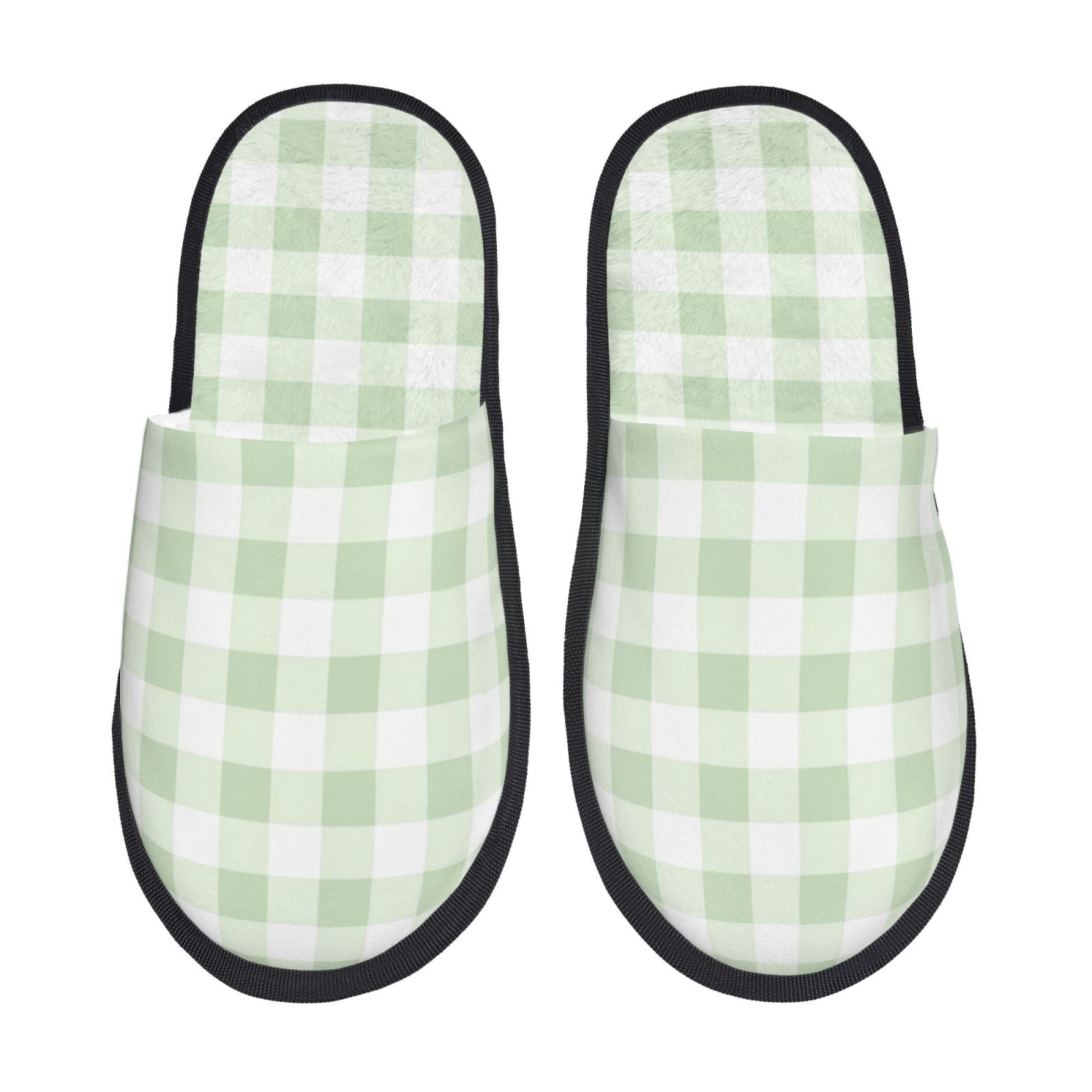 Sikiie Pistachio Green Checkboard Fuzzy Slip-on Slippers Warm Cozy Soft ...