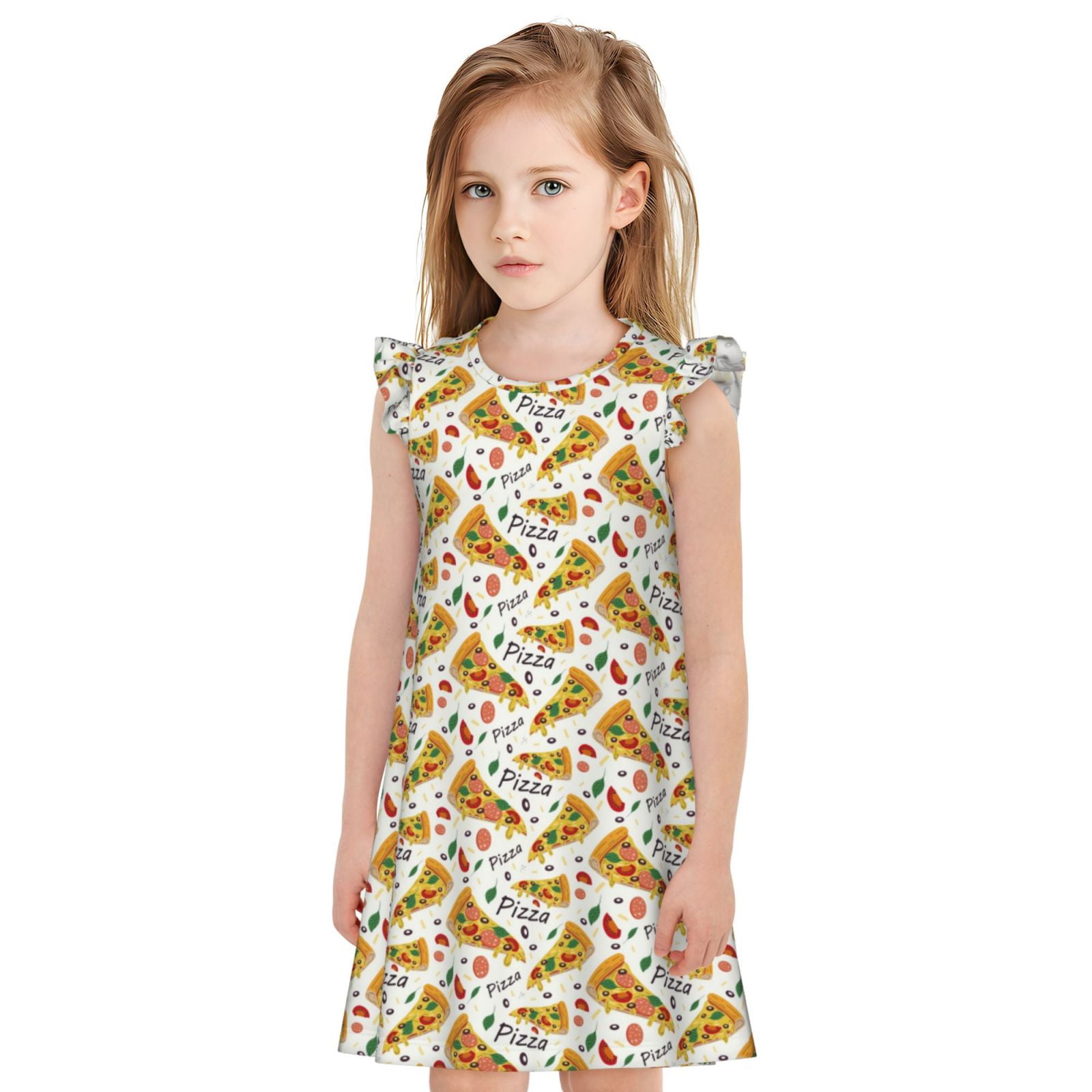 Sikiie Pizza Slices Girls Nightgowns 3-10 Years Flutter Short Sleeves ...