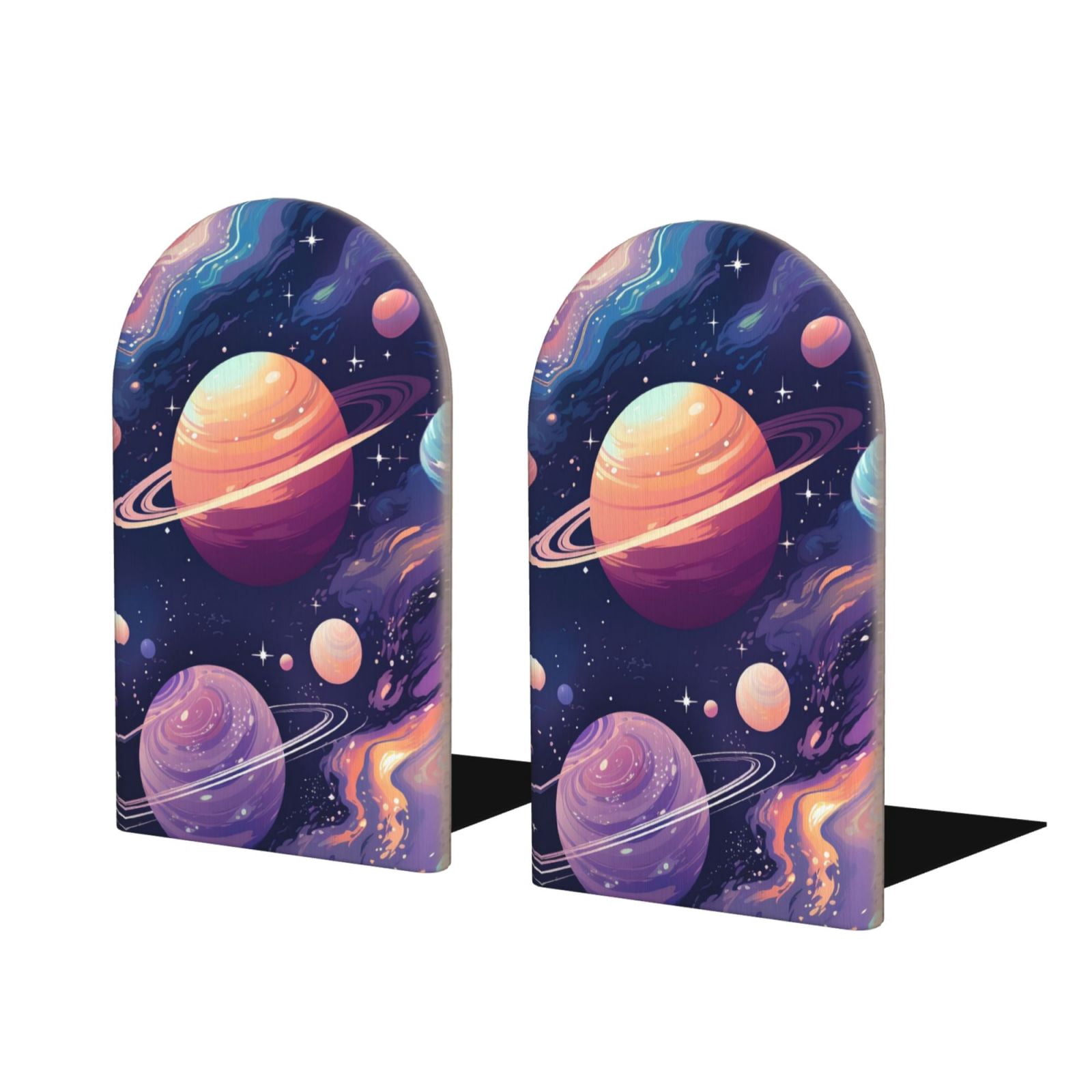 Sikiie Planet Pastel Galaxy Bookends 1 Pair, Wood Bookends for Shelves ...