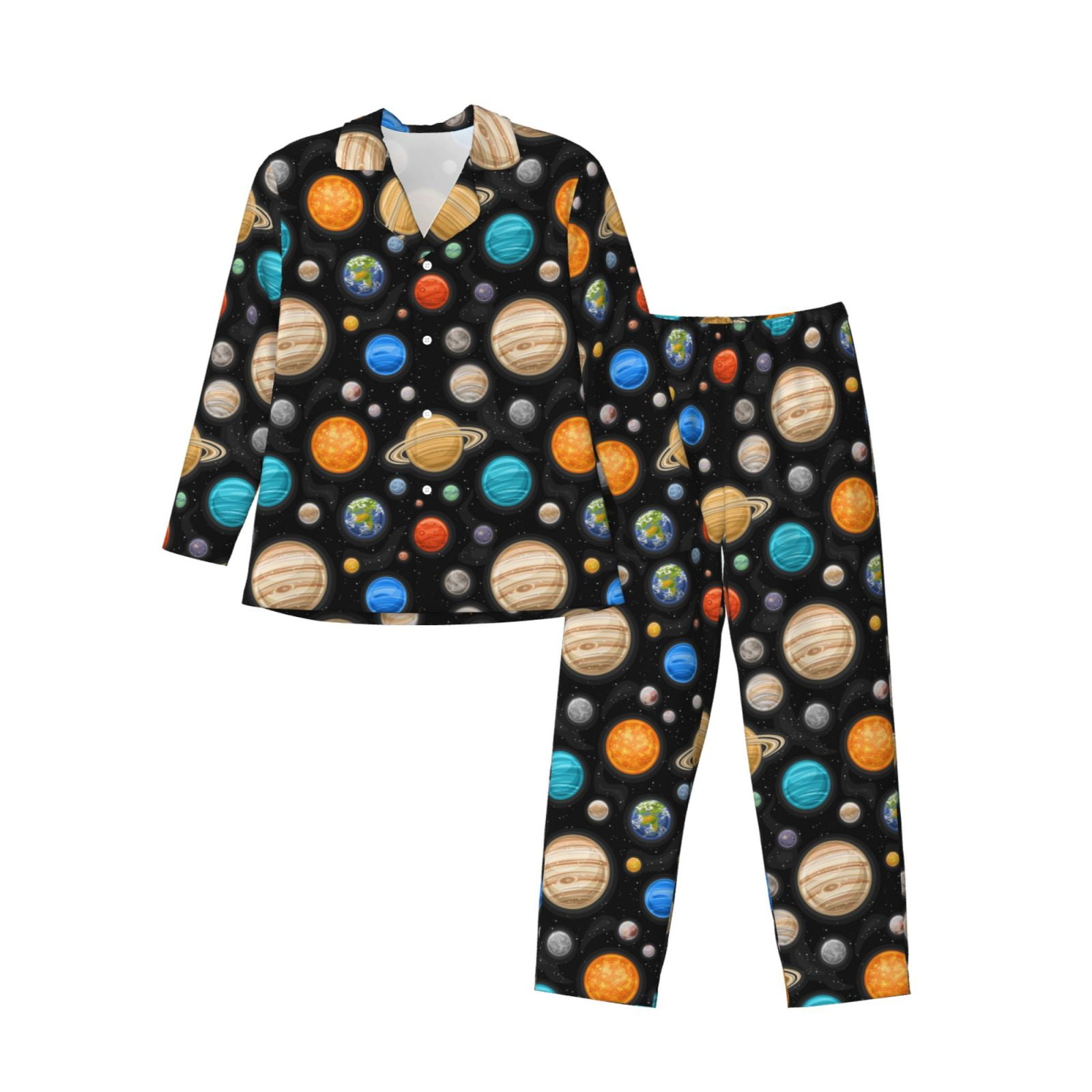 Sikiie Planets In Deep Space Mens Pajama Set, Soft Warm Long Sleeve ...