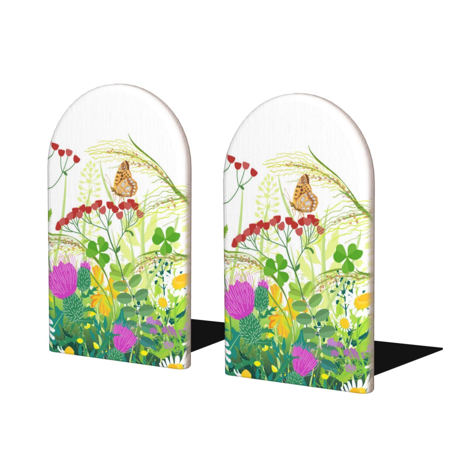 Sikiie Plants and Insects Bookends 1 Pair, Wood Bookends for Shelves ...
