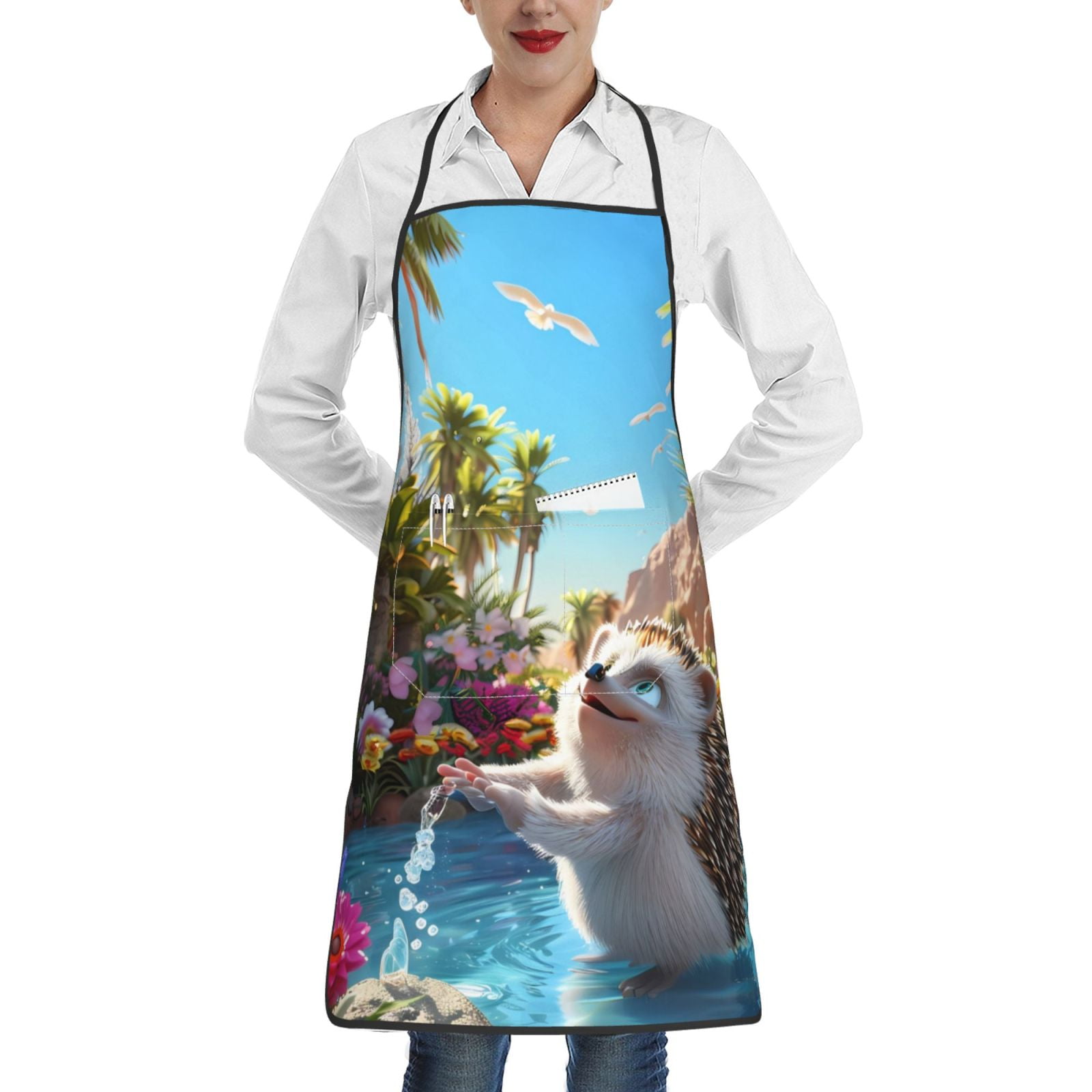 Sikiie Playful Hedgehog Forest Pond Aprons for Kitchen Cooking Aprons ...