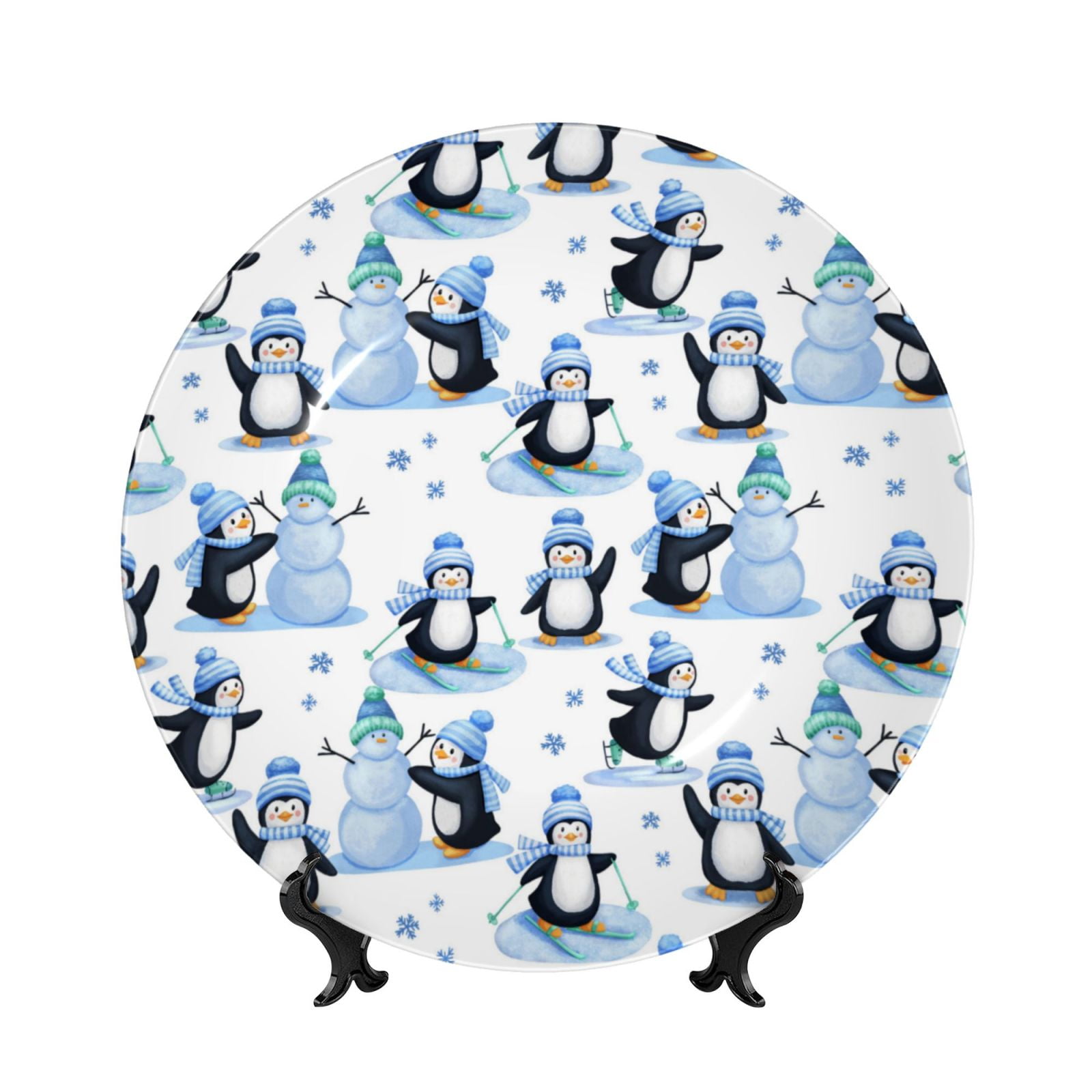 Sikiie Playful Penguins and Snowmen Bone China Decorative Plate ...