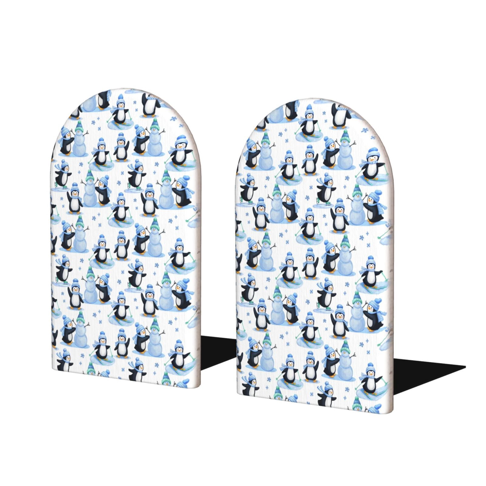 Sikiie Playful Penguins and Snowmen Bookends 1 Pair, Wood Bookends for ...