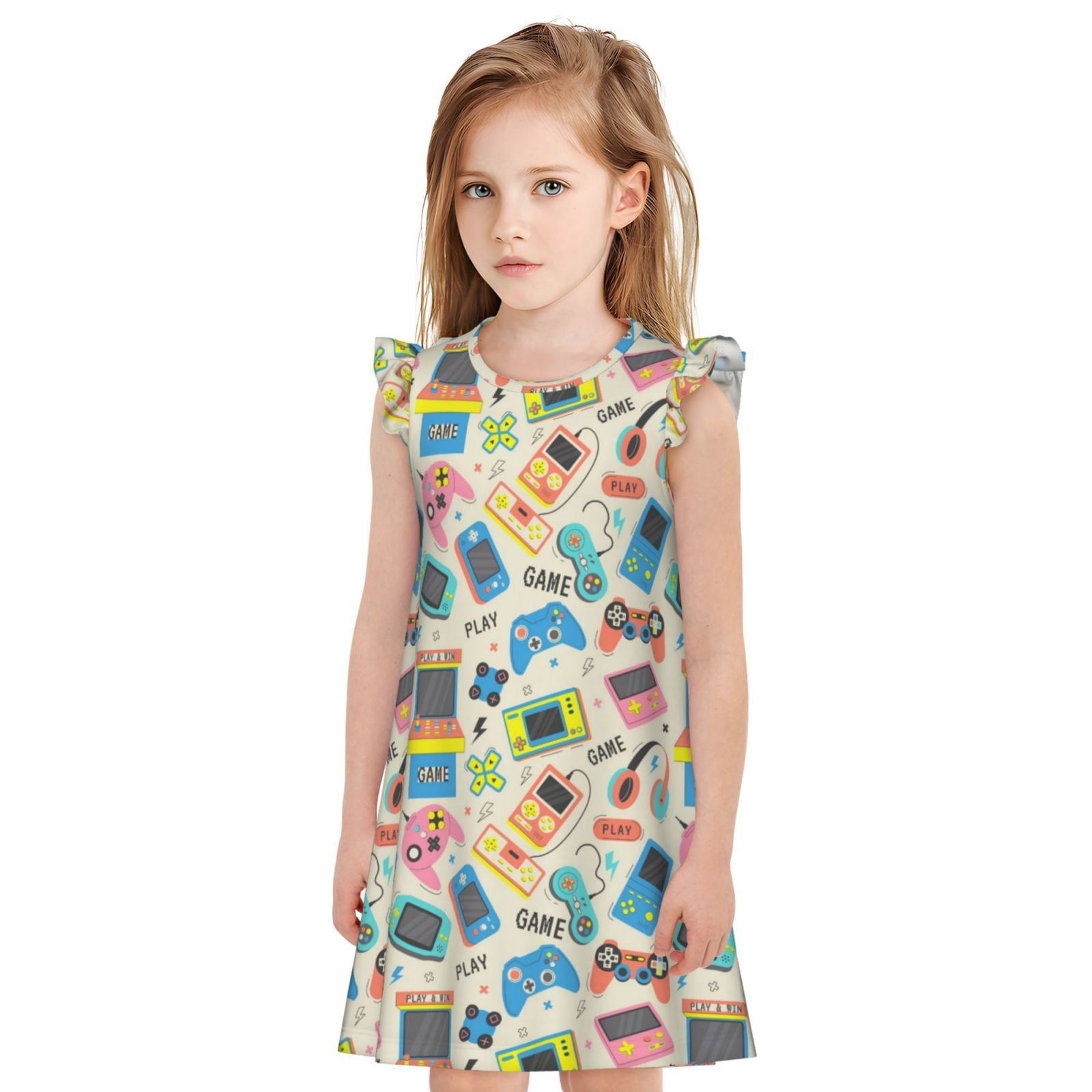 Sikiie Playing Video Games Girls Nightgowns 3-10 Years Flutter Short ...
