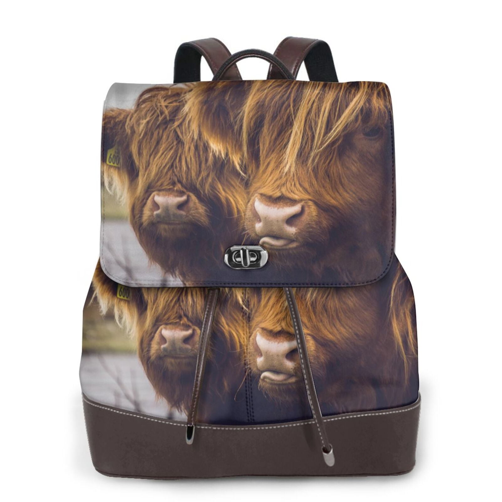 Sikiie Portrait Of Cow With Its Baby Cow Women Genuine Leather Backpack ...