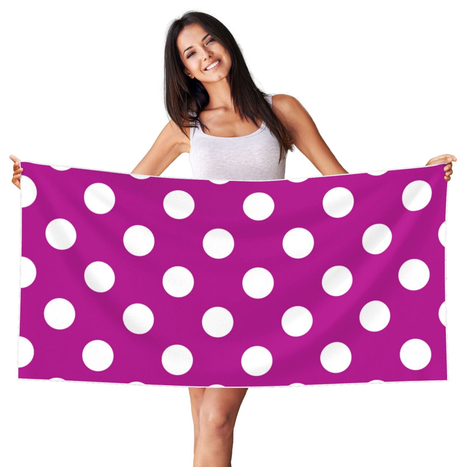 Sikiie Purlpe And White Polka Dot Beach Towel for Women Men, Pool Bath ...