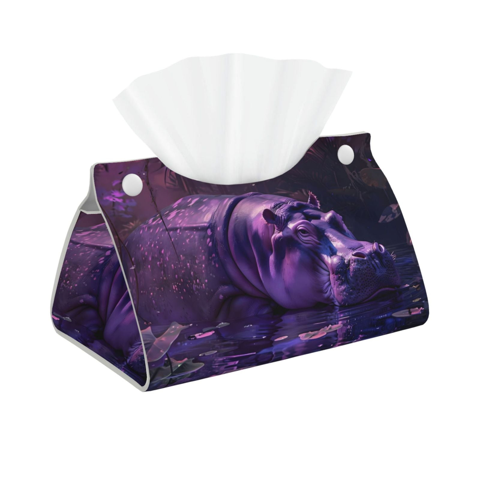 Sikiie Purple Hippo In Water Leather Tissue Box Cover Rectangle, Long ...