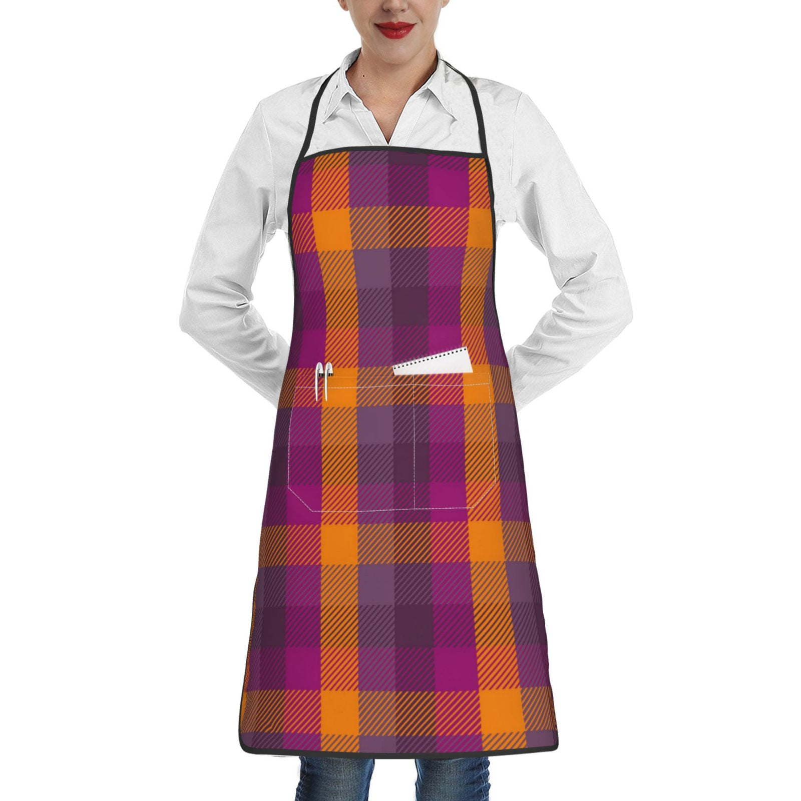 Sikiie Purple Yellow Buffalo Plaid Aprons for Kitchen Cooking Aprons ...