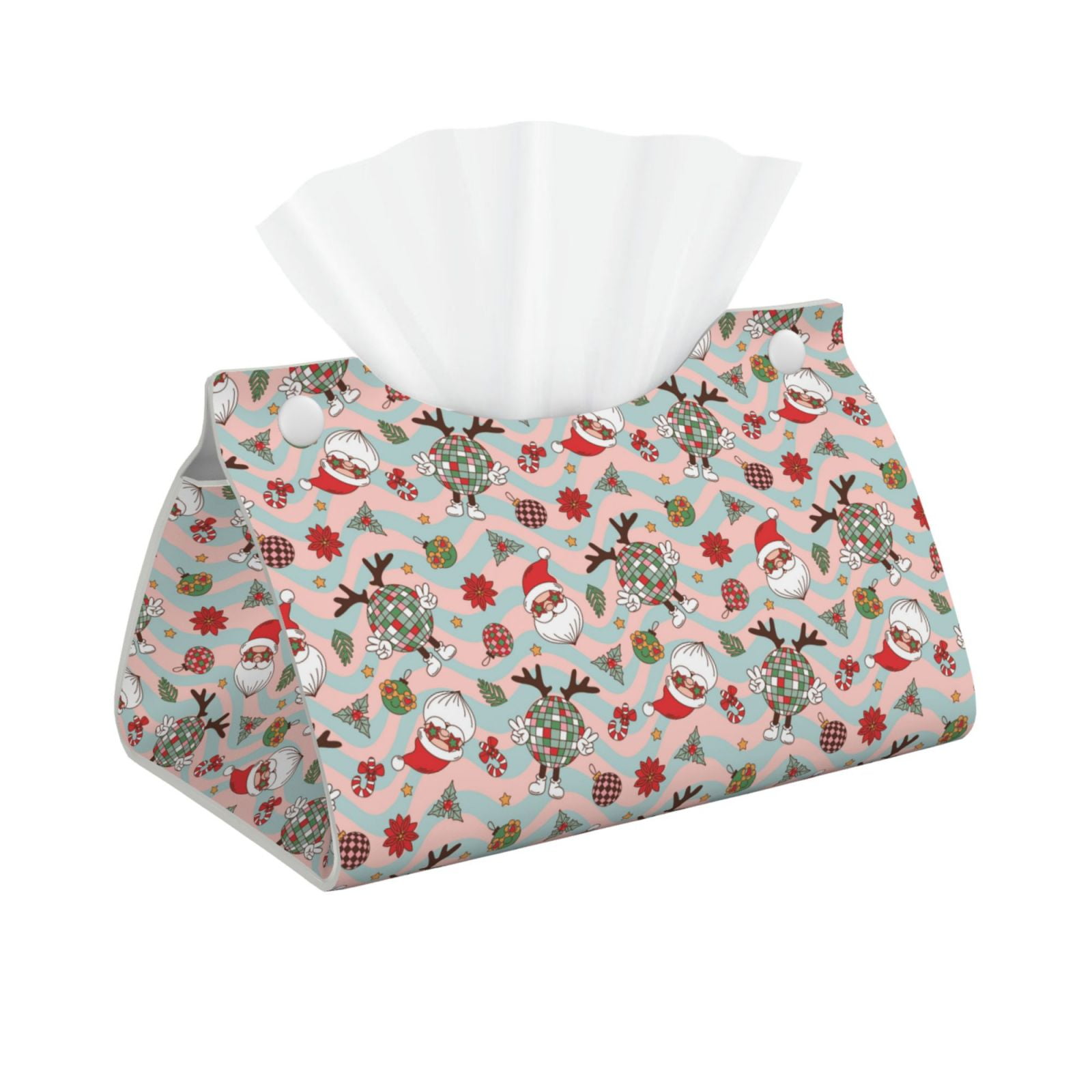 Sikiie Quirky Santa Reindeer Retro Wave Leather Tissue Box Cover ...