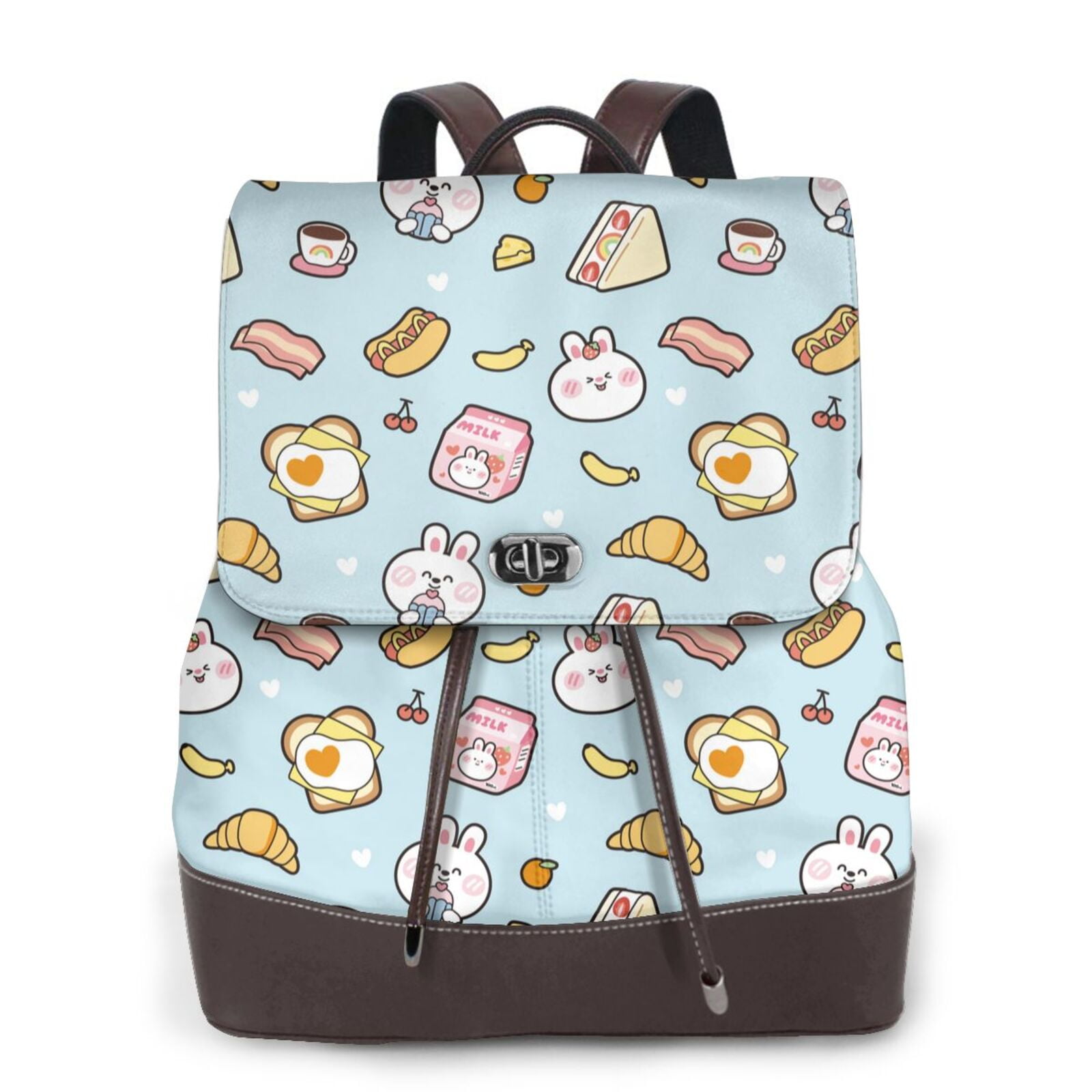 Sikiie Rabbit Burger Coffee Women Genuine Leather Backpack Fashion ...