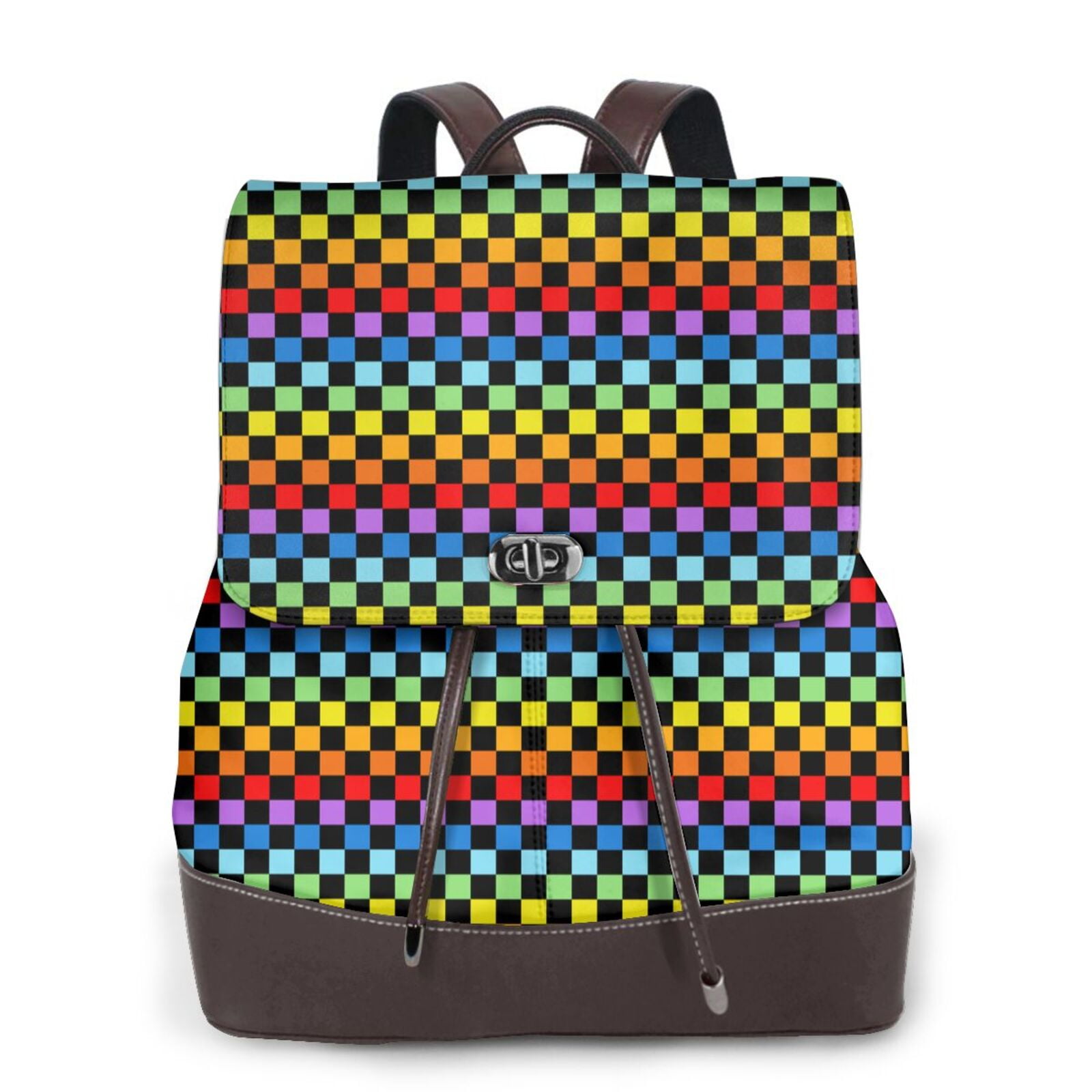 Sikiie Rainbow Chequerboard Women Genuine Leather Backpack Fashion ...