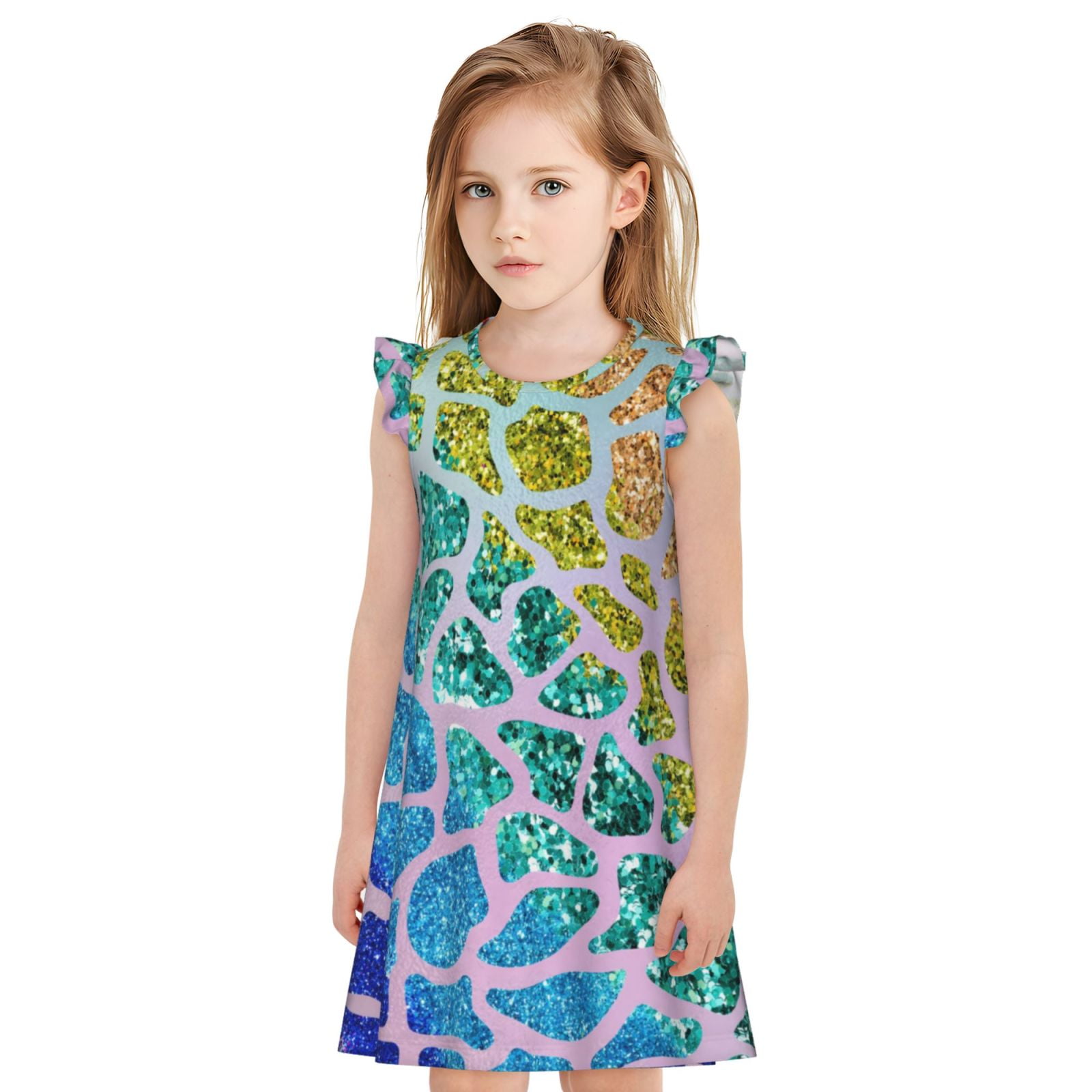 Sikiie Rainbow Glitter Girls Nightgowns, Girls Pajamas, Short Sleeves ...