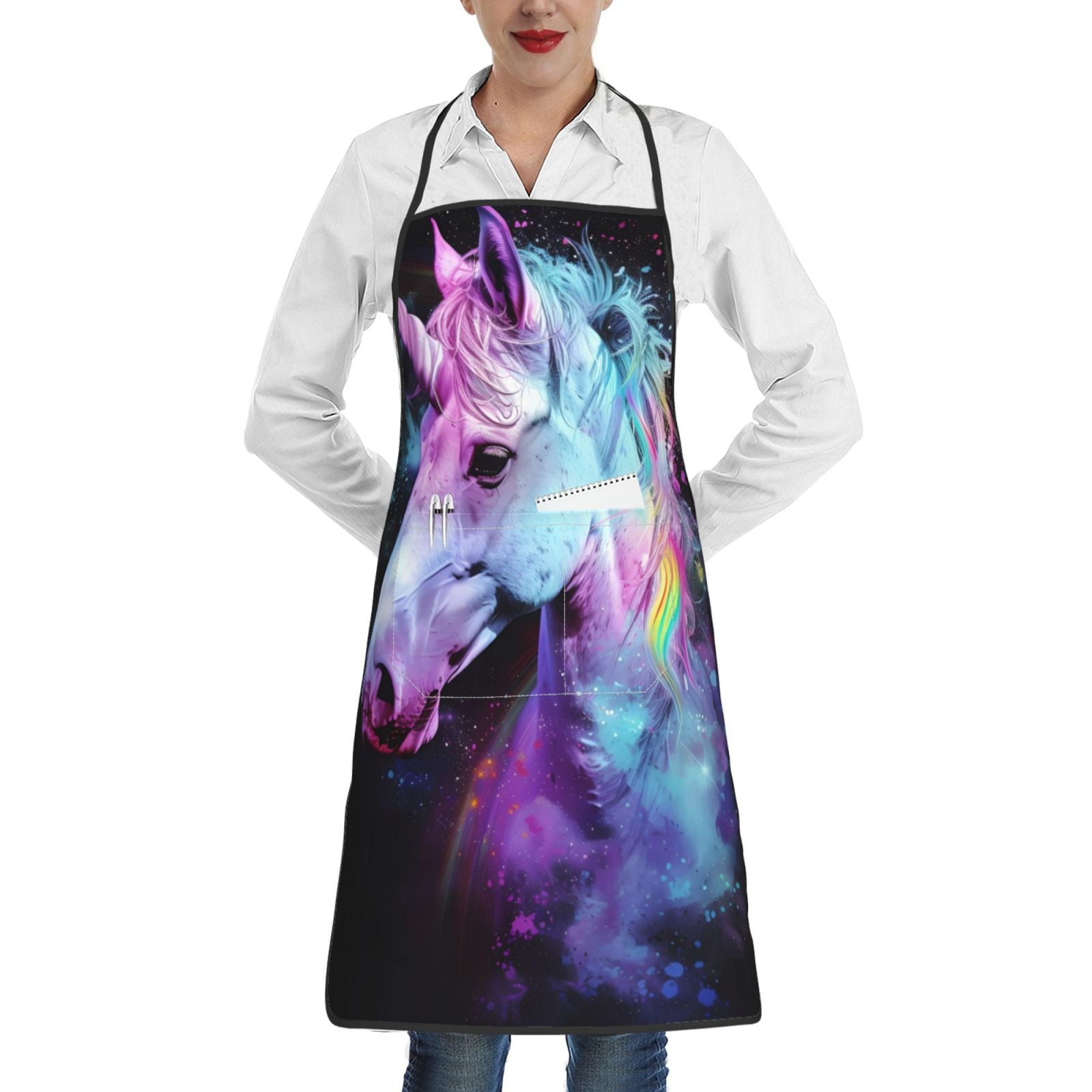 Sikiie Rainbow Spotted White Horse Aprons for Kitchen Cooking Aprons ...