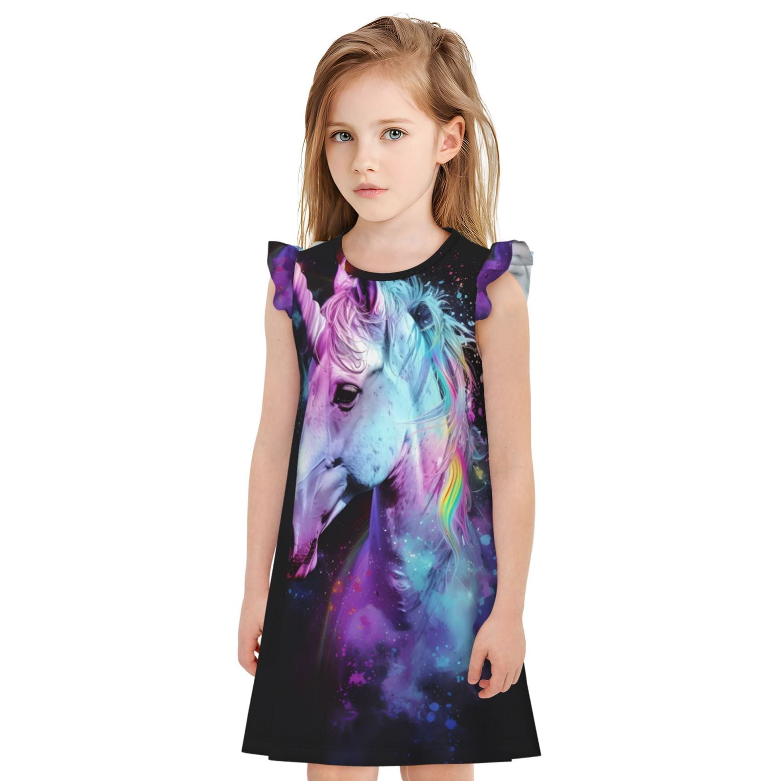 Sikiie Rainbow Spotted White Horse Girls Nightgowns 3-10 Years Flutter ...