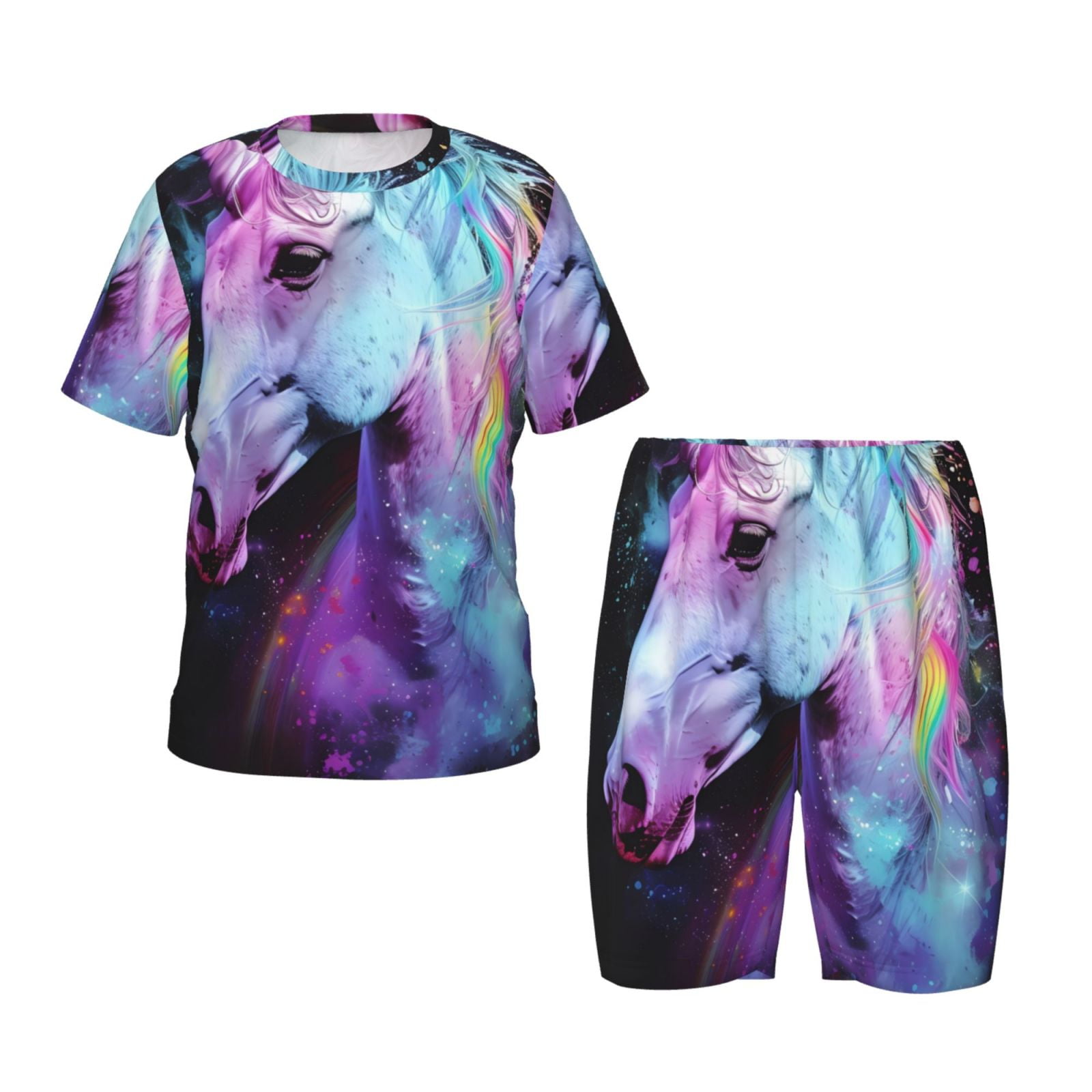 Sikiie Rainbow Spotted White Horse Print Children's Short-sleeved ...