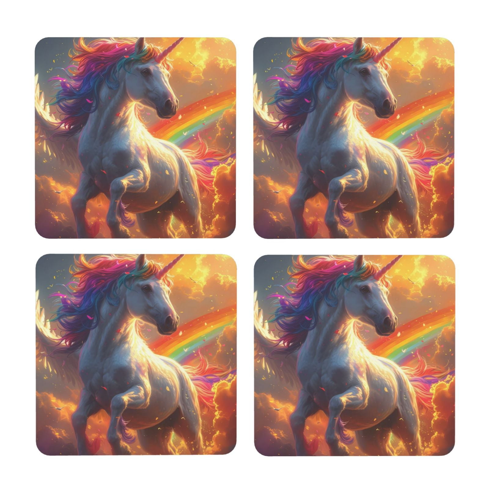 Sikiie Rainbow Sunset Cloud White Horse MDF Cork Coaster 4 Pcs ...