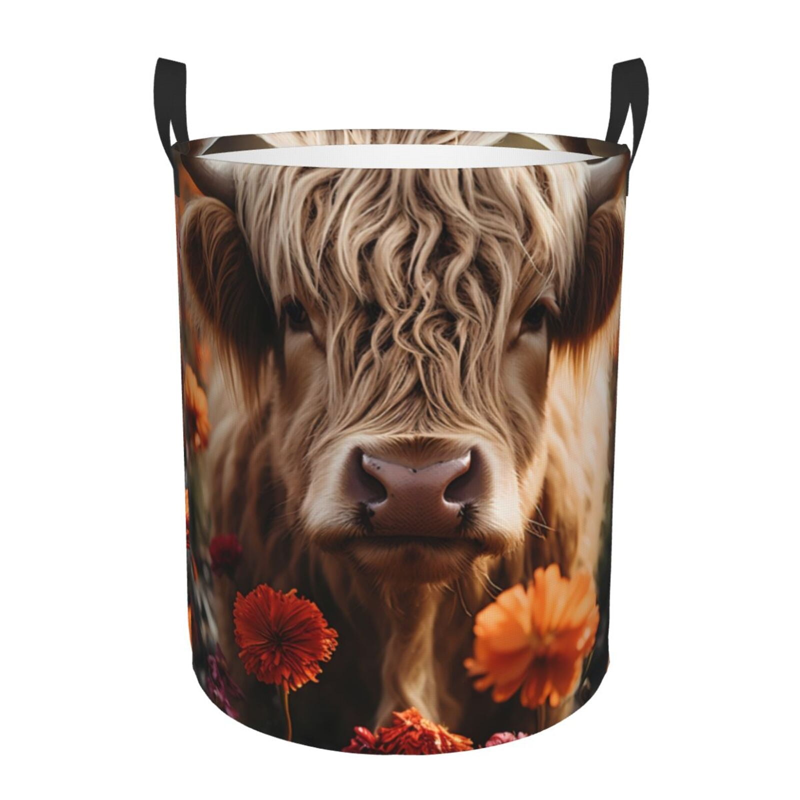 Sikiie Realistic Flower Cow Print Round Dirty Clothes Basket ...