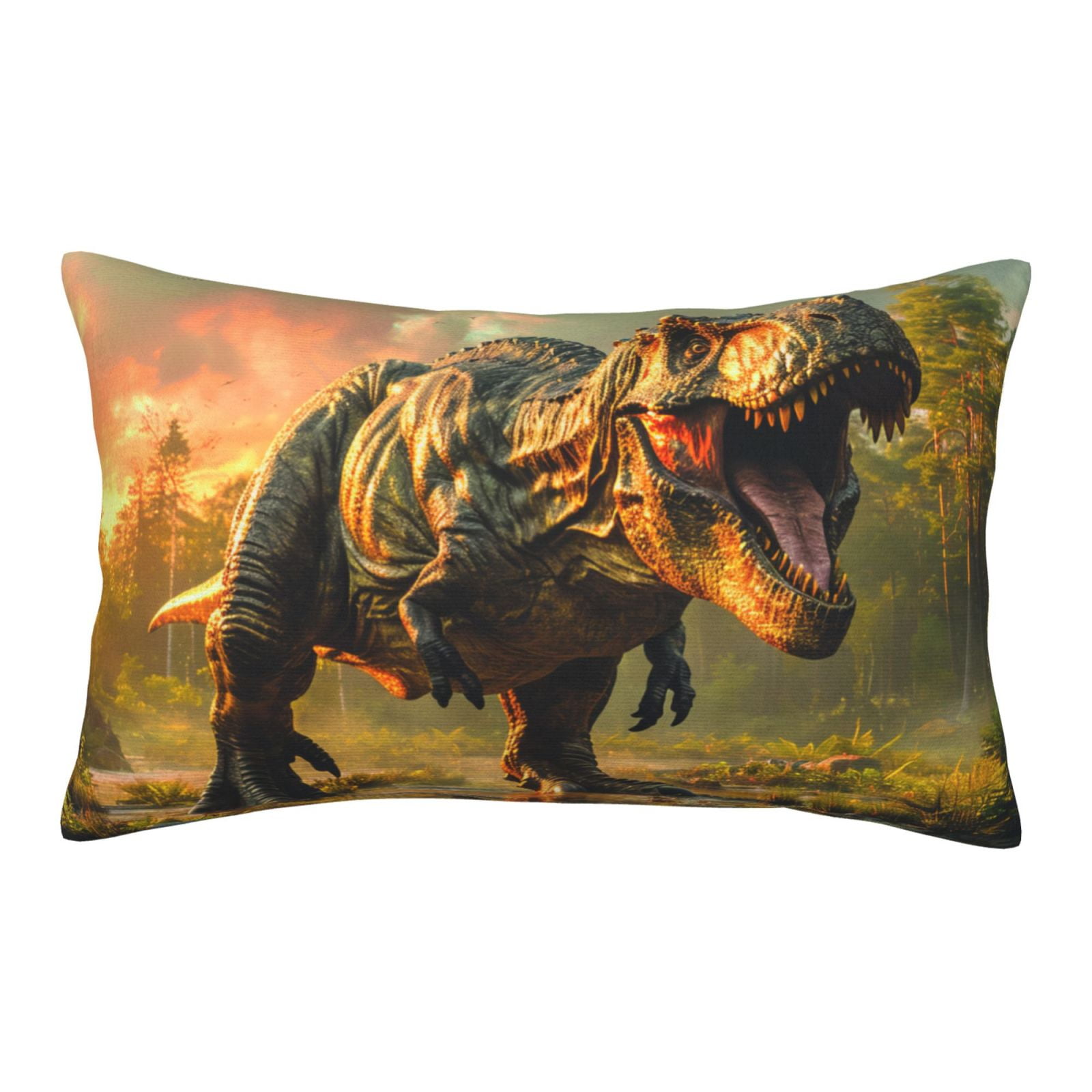 Sikiie Realistic Style Forest Dinosaur Print Plush Pillow Cover ...