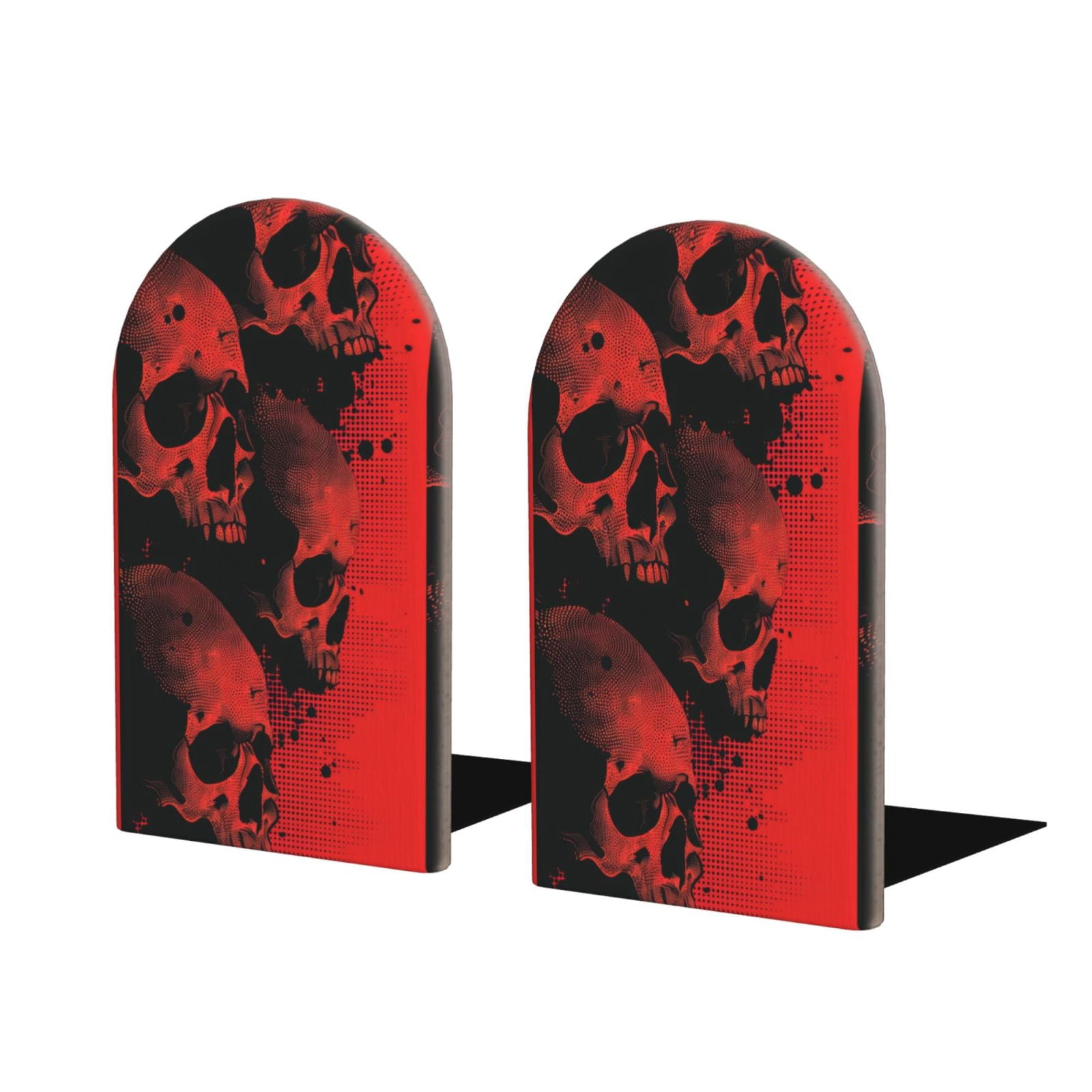 Sikiie Red And Black Abstract Skull Bookends 1 Pair, Wood Bookends for ...