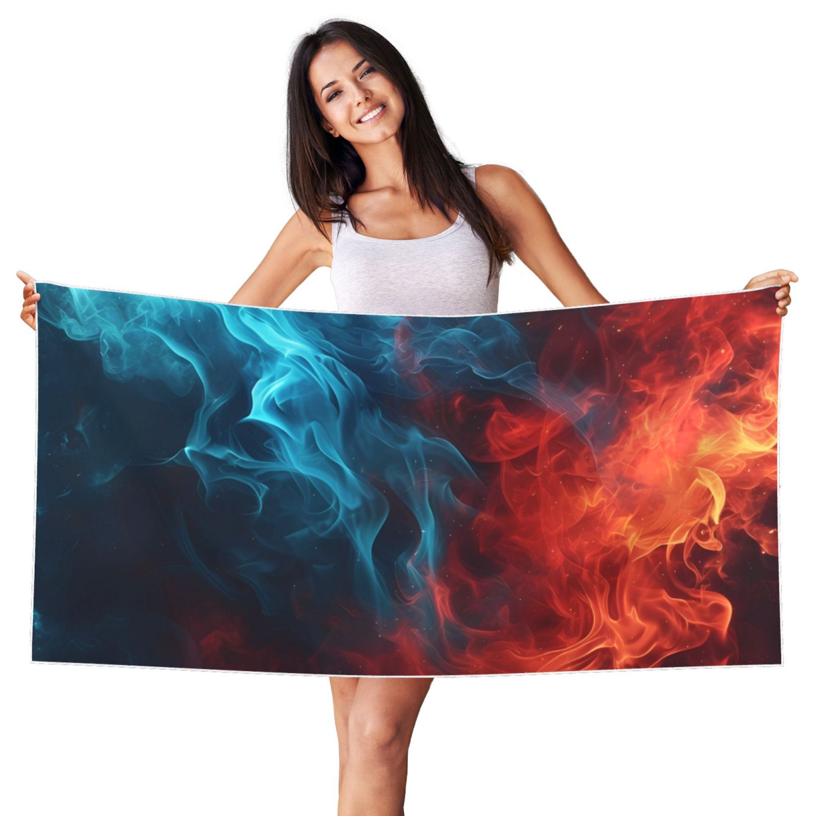 Sikiie Red And Blue Fire Beach Towel for Women Men, Pool Bath Beach ...