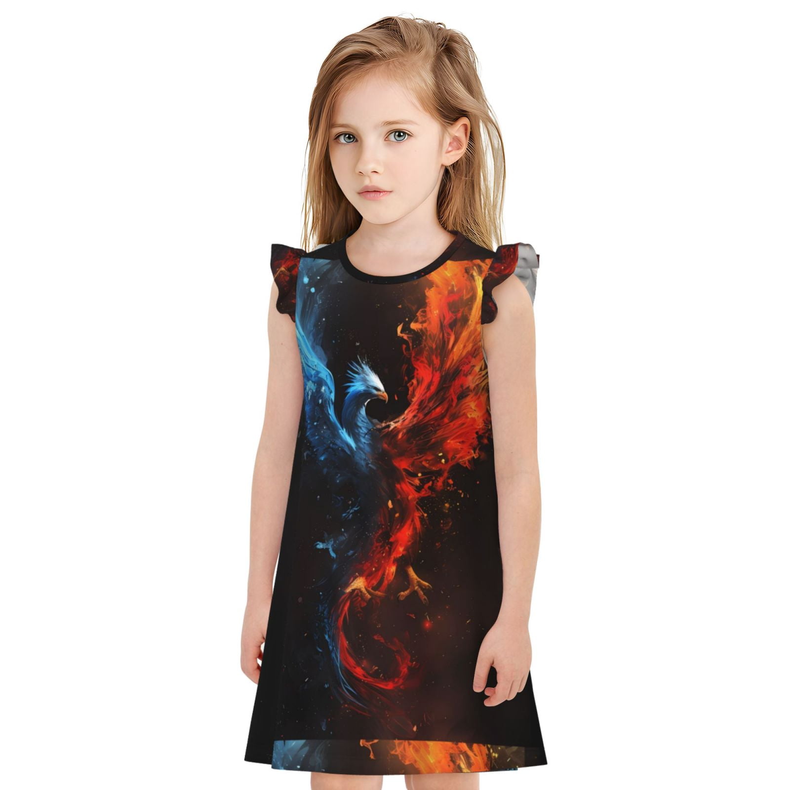 Sikiie Red And Blue Fire Bird Girls Nightgowns 3-10 Years Flutter Short ...