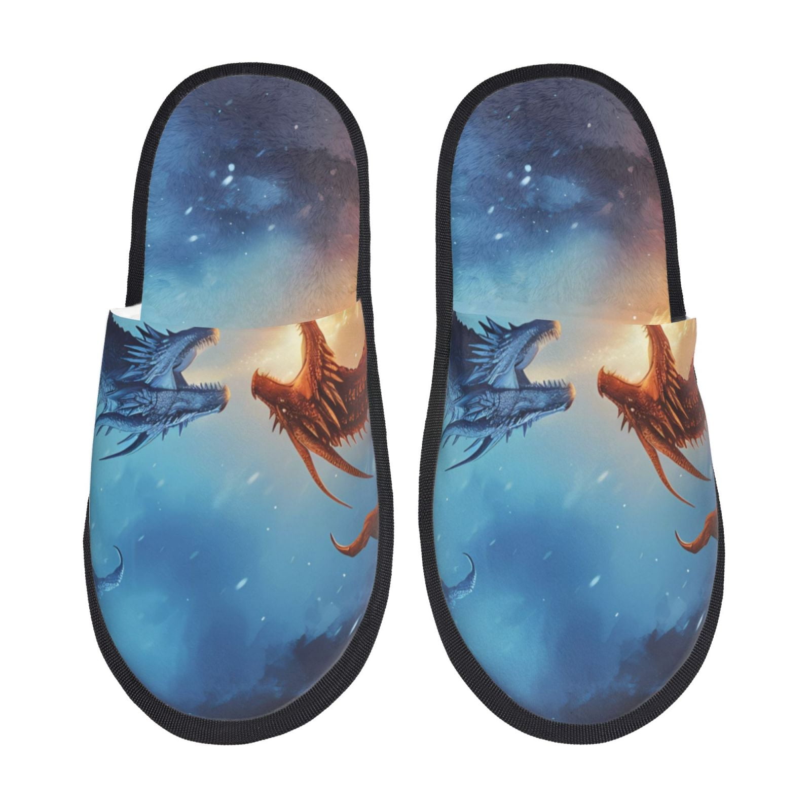 Sikiie Red And Blue Fire Dragon A Fuzzy Slip-on Slippers Warm Cozy Soft ...
