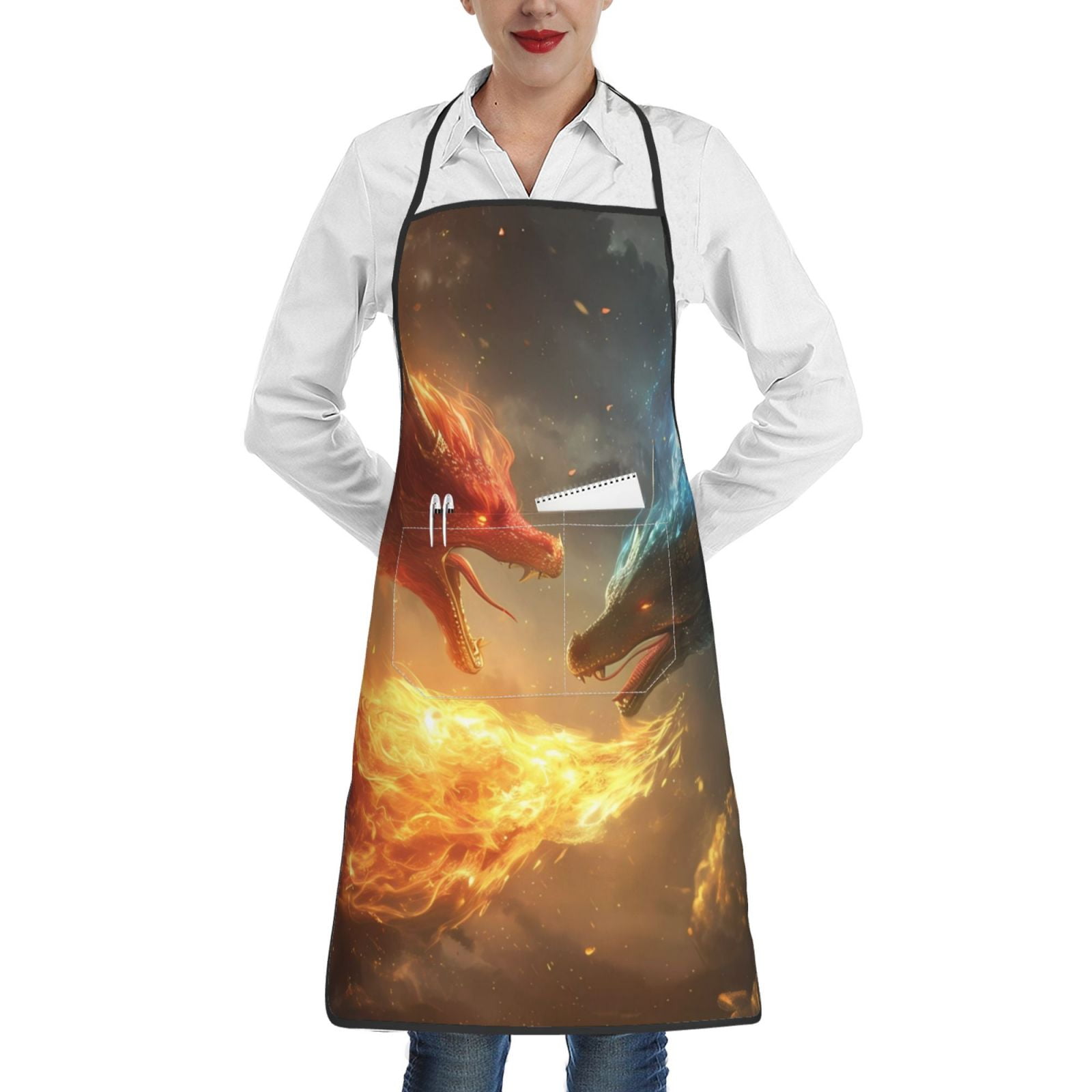 Sikiie Red And Blue Fire Dragon B Aprons for Kitchen Cooking Aprons ...