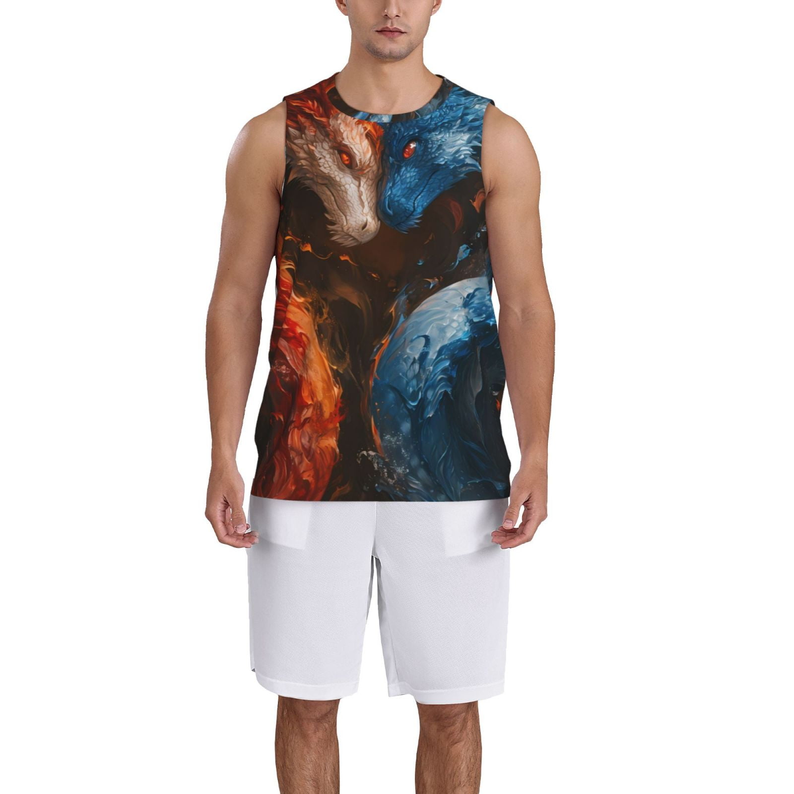 Sikiie Red And Blue Fire Dragon F Basketball Jersey Reversible Men's ...