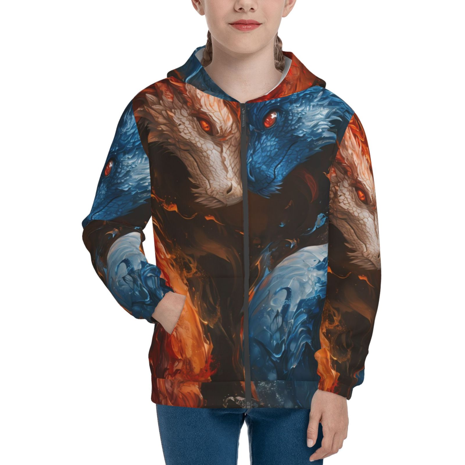 Sikiie Red And Blue Fire Dragon F Zip Up Hoodie Teenage, hoodies for ...