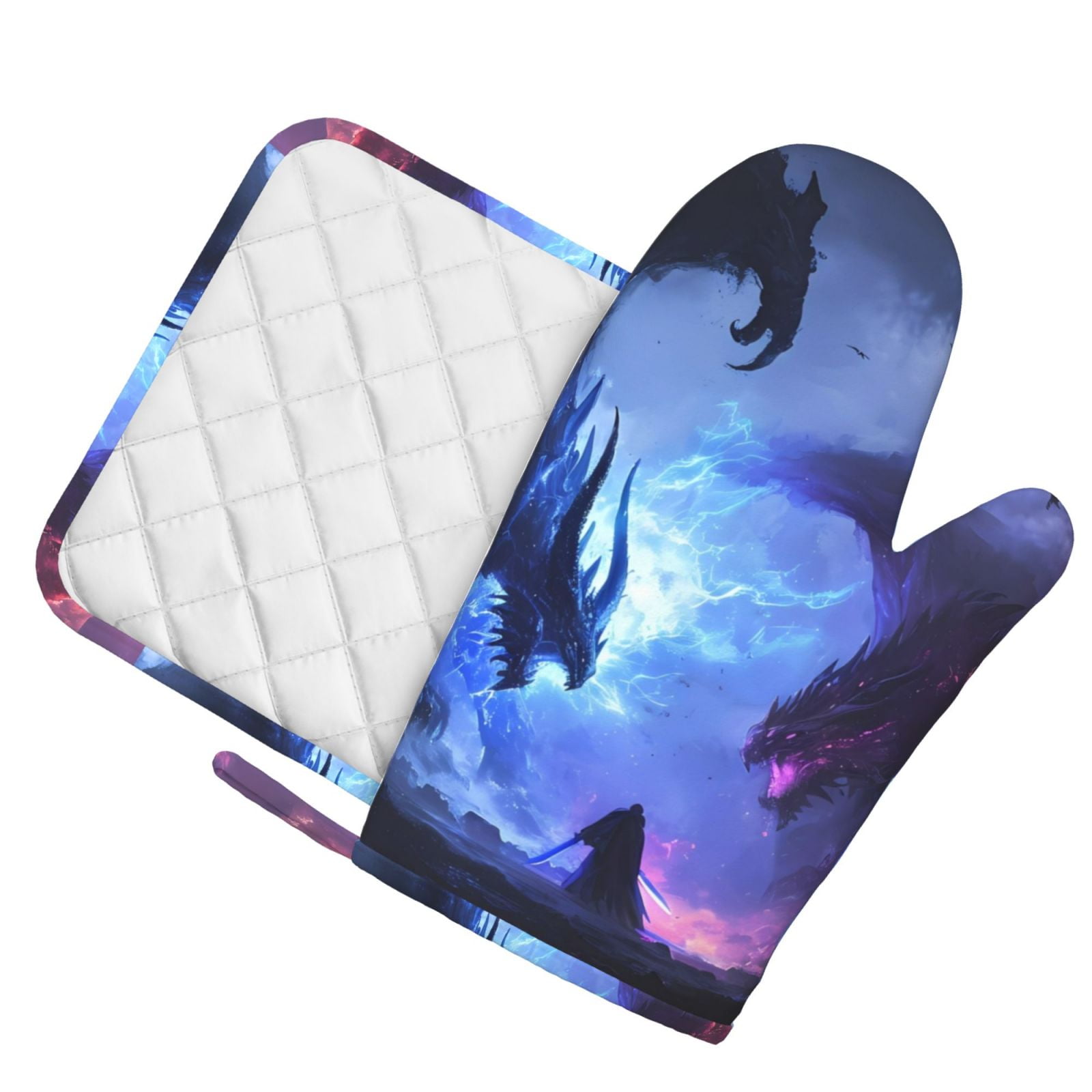 Sikiie Red And Blue Fire Dragon Oven Mitts and Pot Holders Set, Kitchen ...