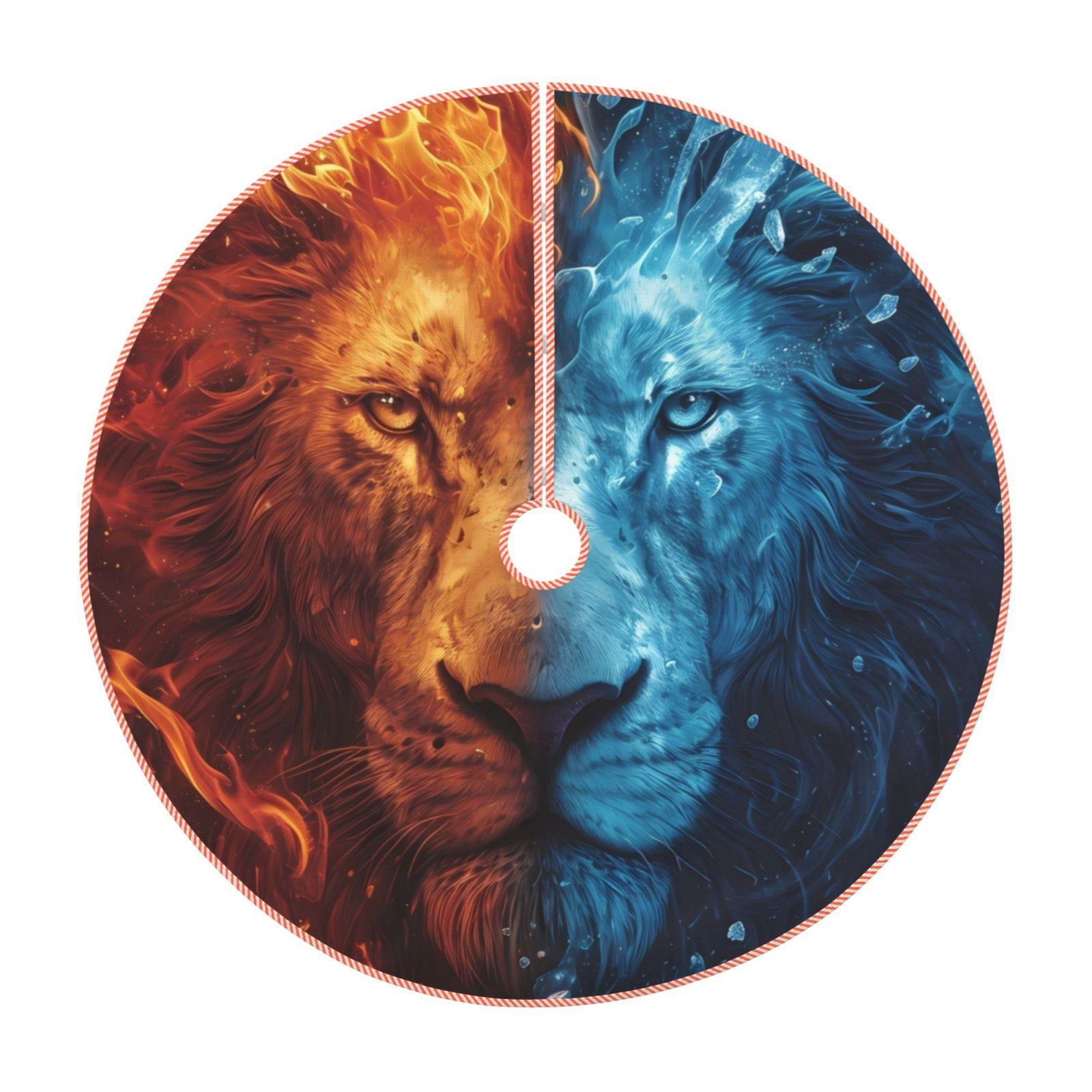 Sikiie Red And Blue Fire Lion Nativity Christmas Tree Skirt, Jesus ...