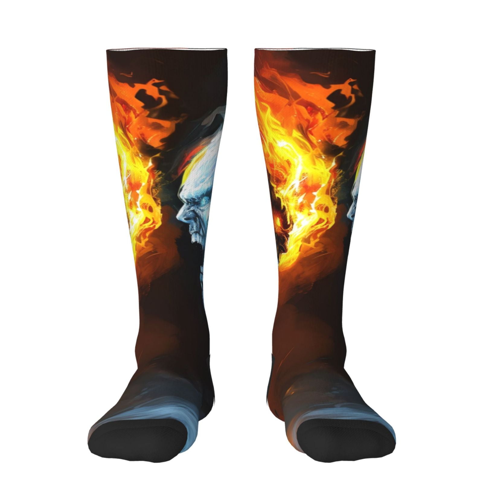 Sikiie Red And Blue Fire Skull Warrior Knee Socks, High Socks Long ...