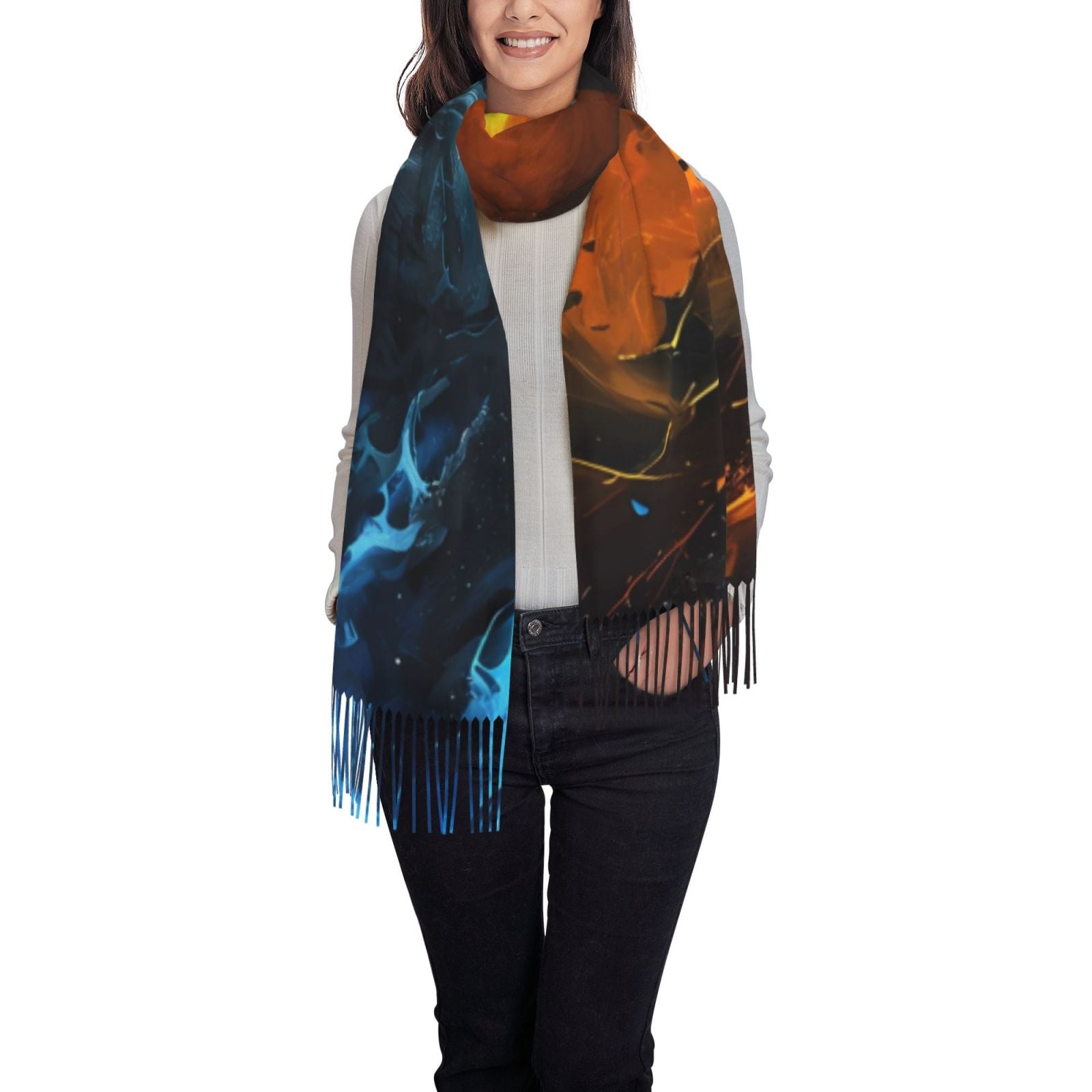 Sikiie Red And Blue Fire Skull Warrior Shawl Wraps Big Scarf Tassel ...