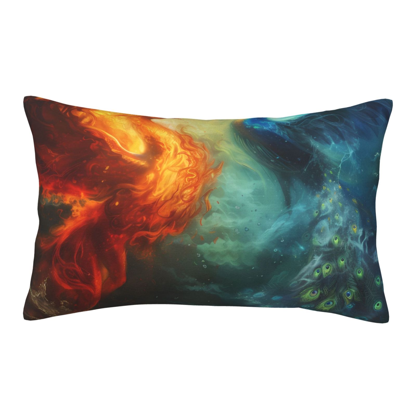 Sikiie Red And Blue Fire Peacock Print Plush Pillow Cover, Wrinkle ...