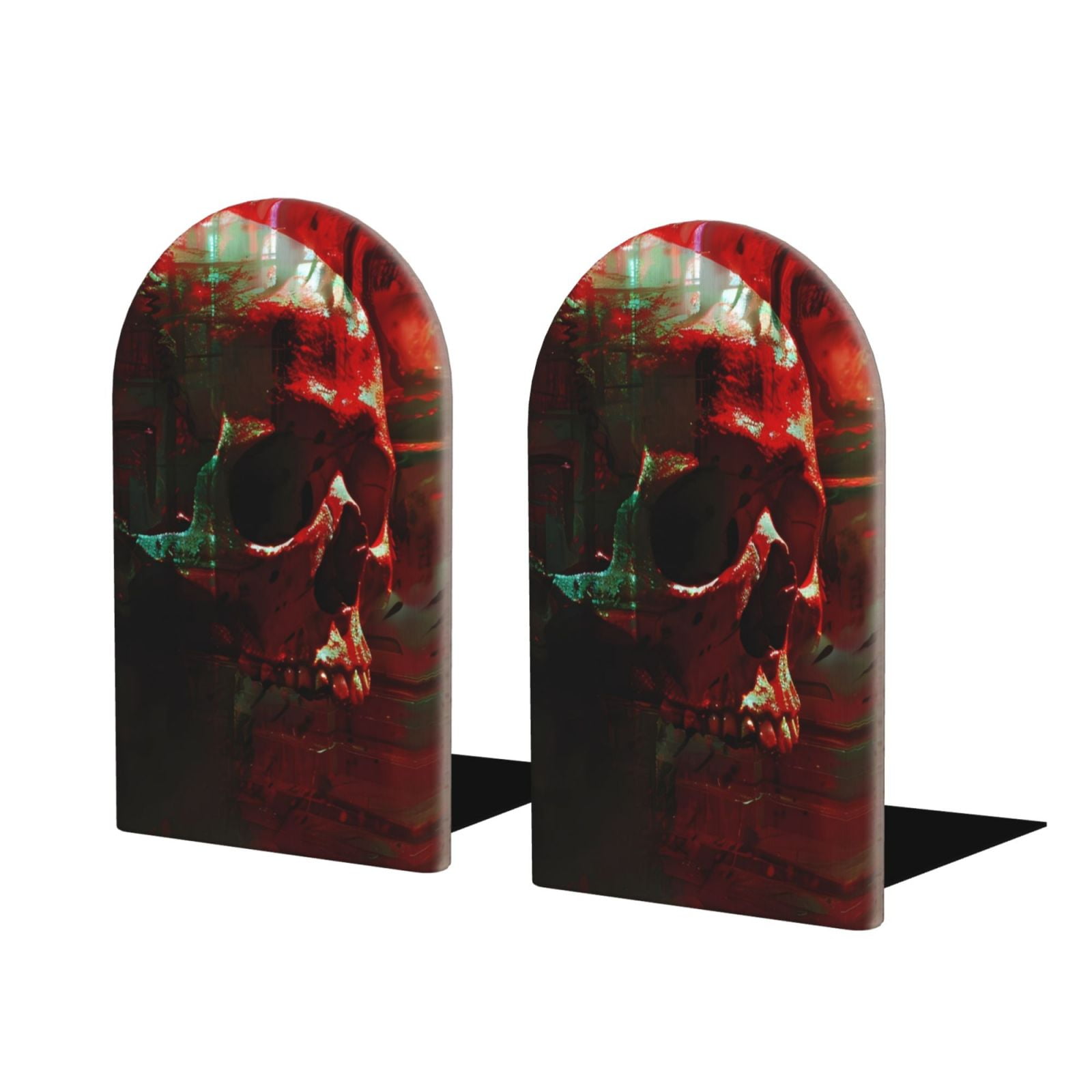 Sikiie Red Dark Skull Abstract Bookends 1 Pair, Wood Bookends for ...