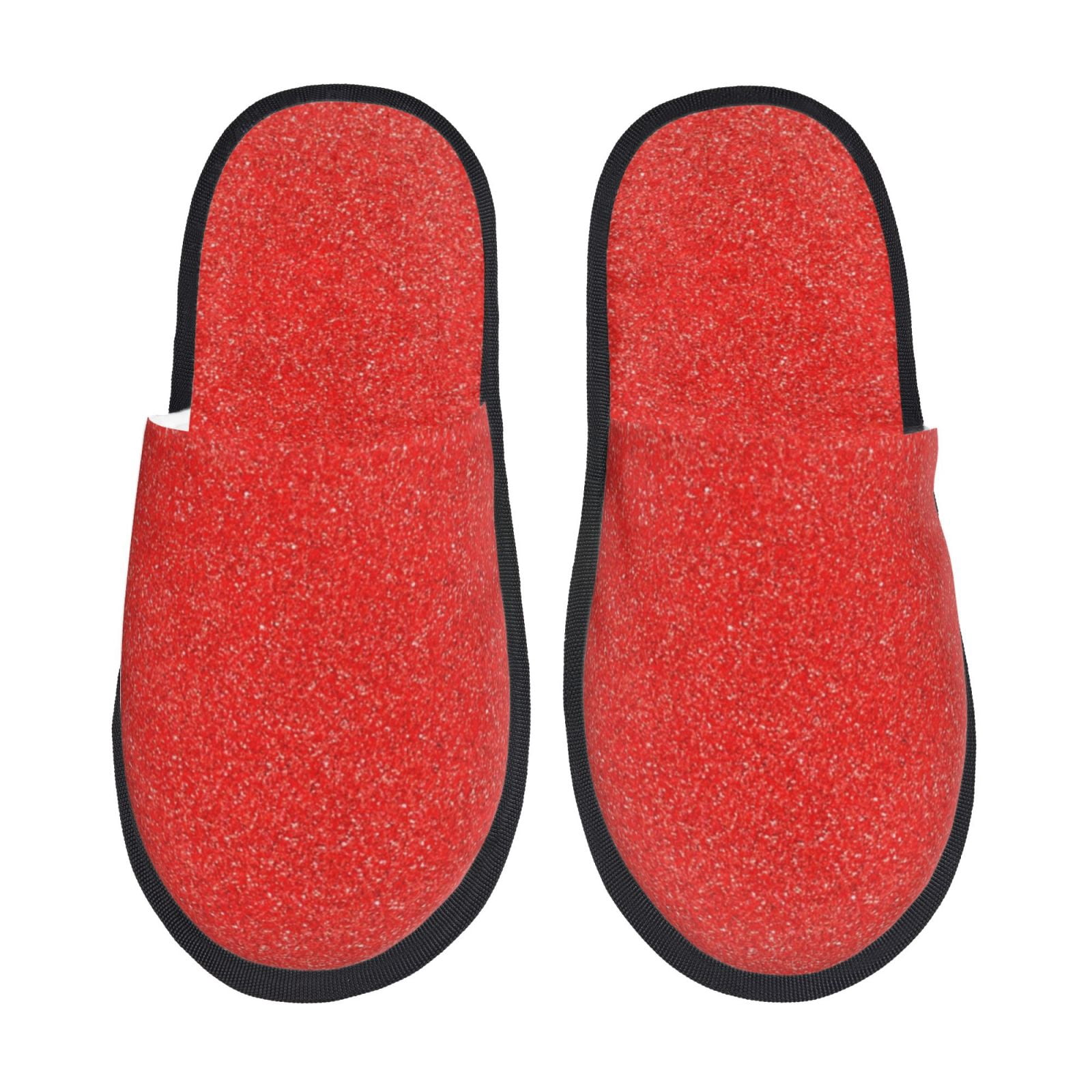 Sikiie Red Glitter Fuzzy Slip-on Slippers Warm Cozy Soft Lightweight ...