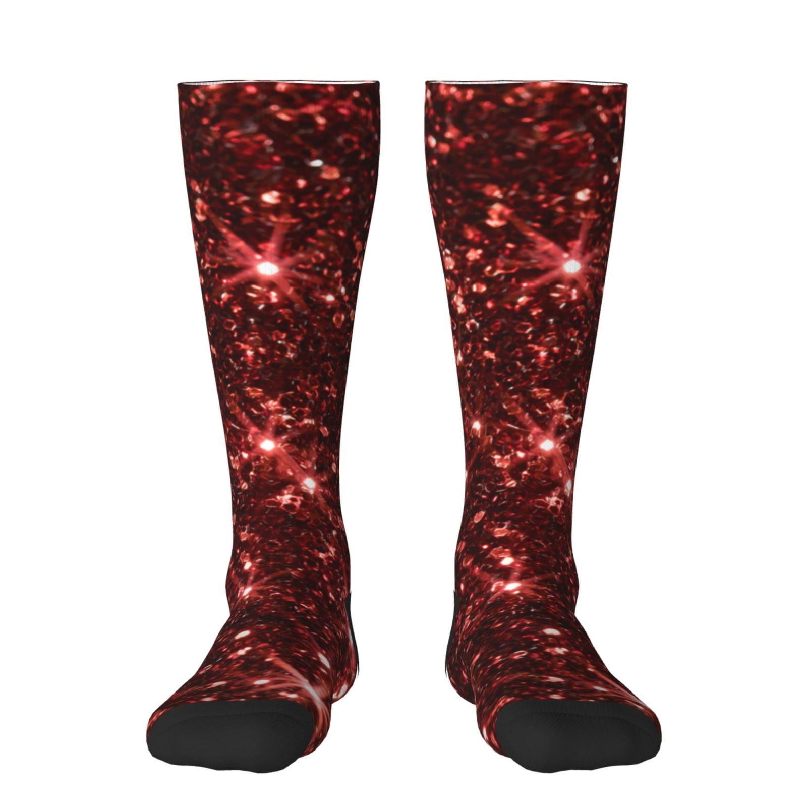 Sikiie Red Glitter Texture Knee Socks, High Socks Long Stretchy Sock ...