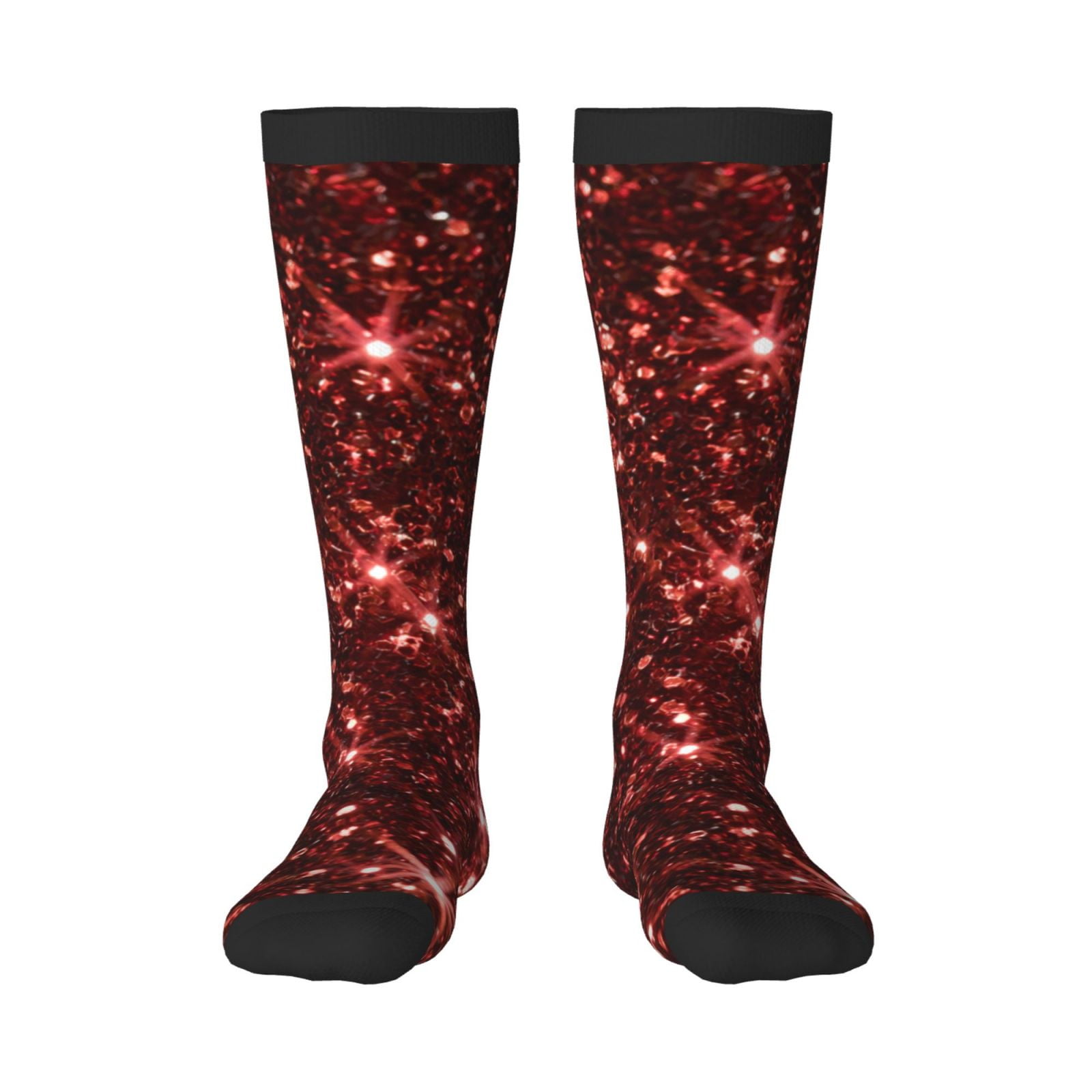 Sikiie Red Glitter Texture Knee Socks, High Socks Long Stretchy Sock ...