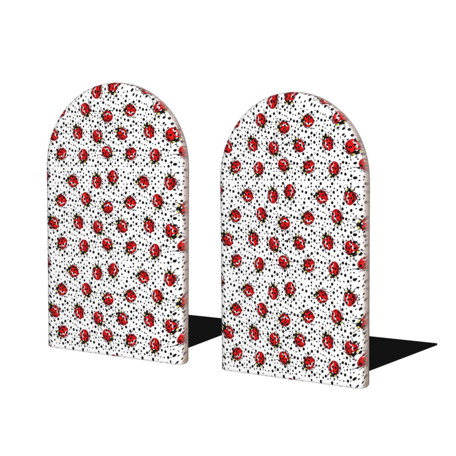 Sikiie Red Ladybugs On Black Dotted Bookends 1 Pair, Wood Bookends for ...