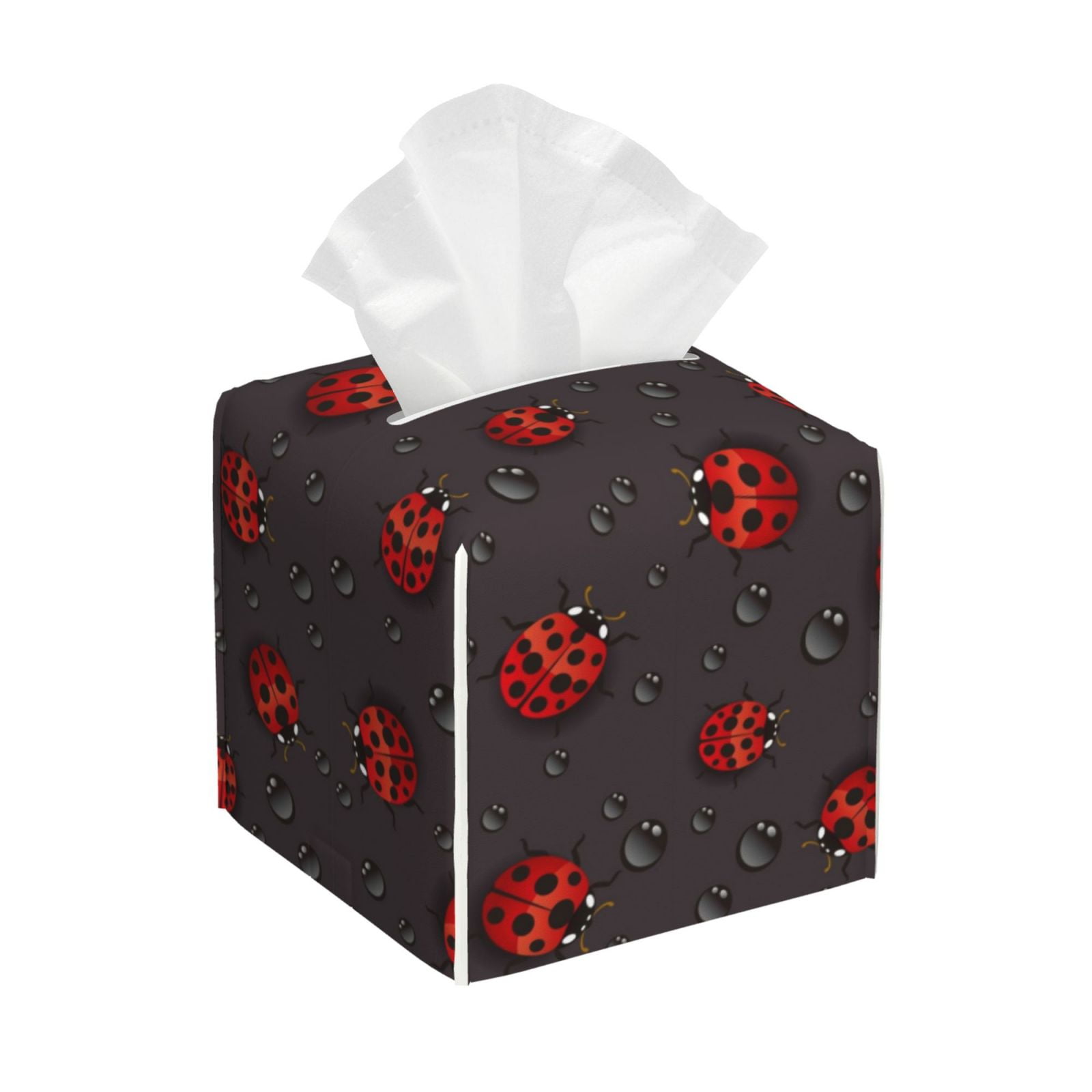 Sikiie Red Ladybugs On Dark Background Leather Tissue Box Cover Square ...