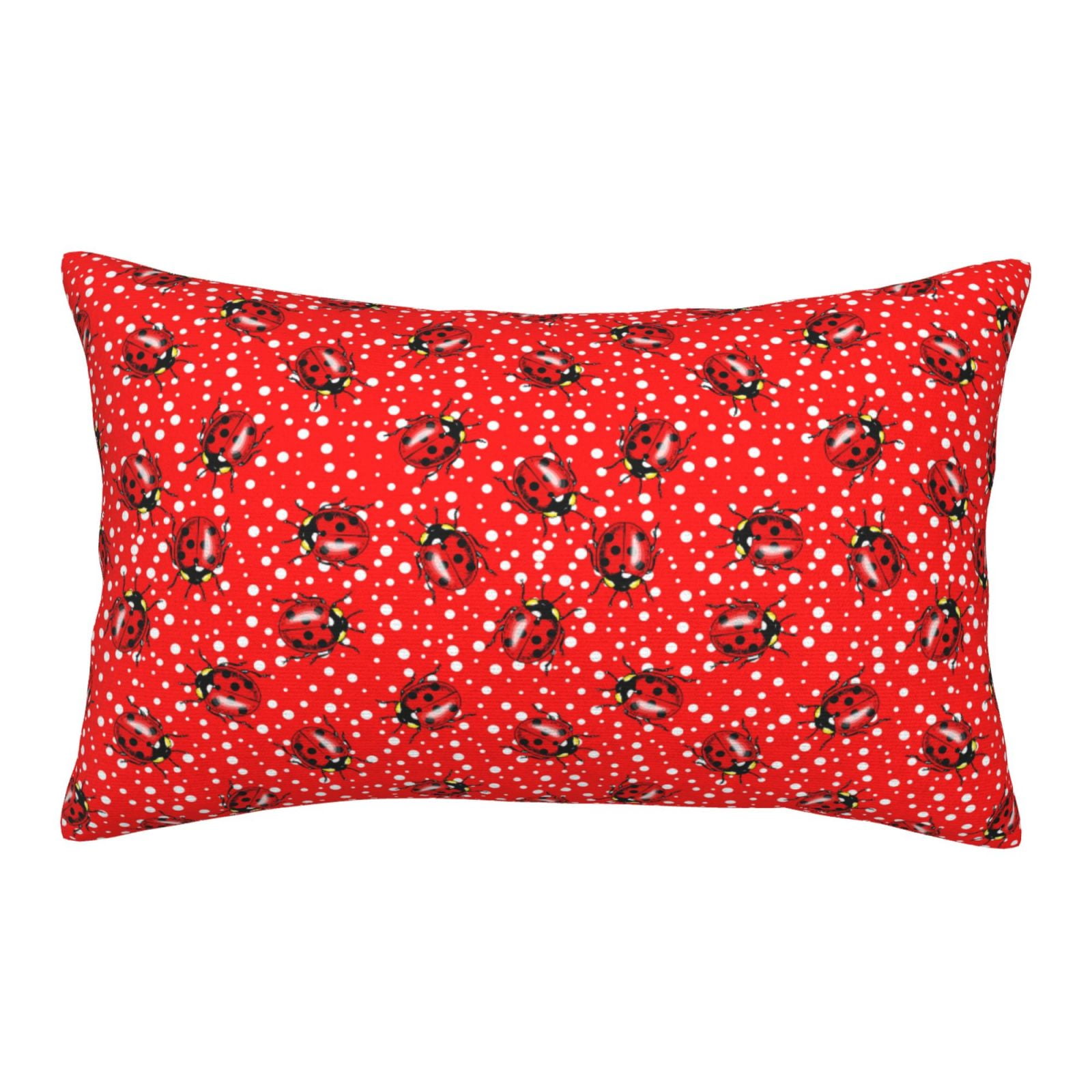 Sikiie Red Ladybugs On White Dotted Print Plush Pillow Cover, Wrinkle ...