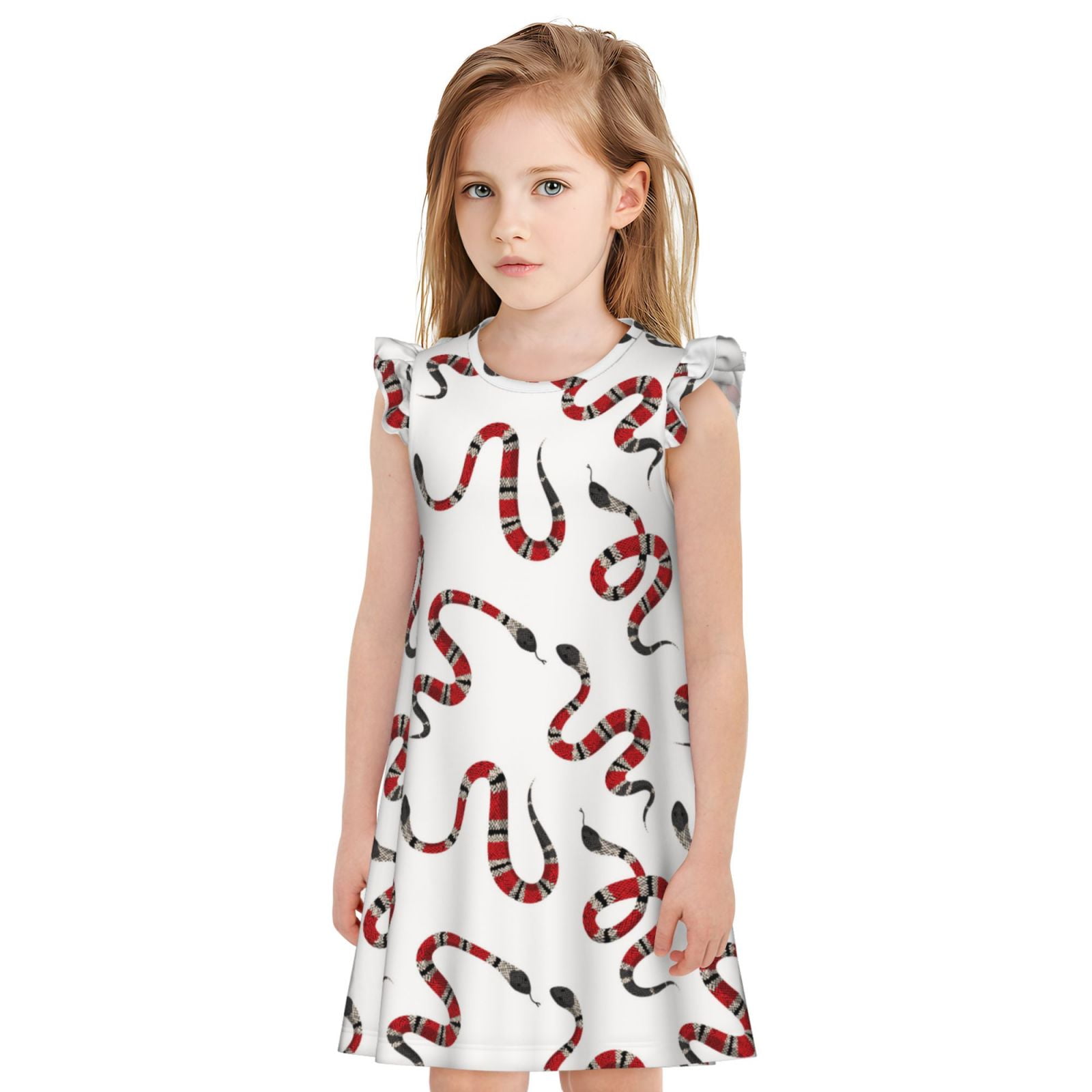 Sikiie Red Snake Girls Nightgowns 3-10 Years Flutter Short Sleeves ...