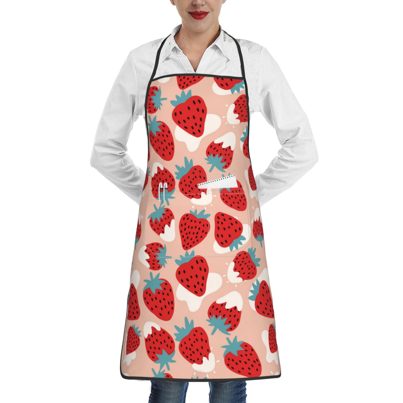 Sikiie Red Strawberry Aprons for Kitchen Cooking Aprons, Chef Apron for ...