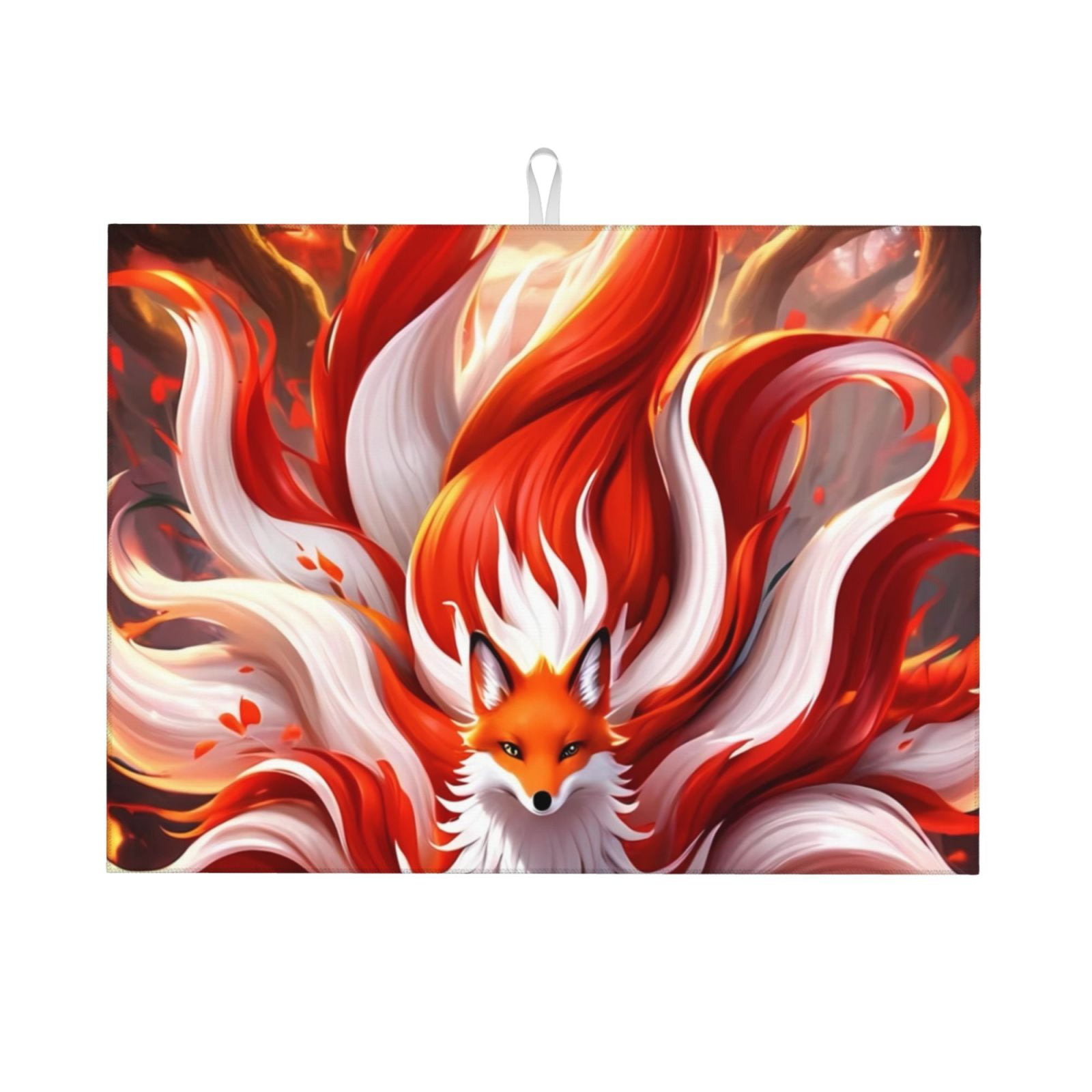 Sikiie Red Sun Flame Fox Dish Drying Mat, Kitchen Counter Mat, Self ...