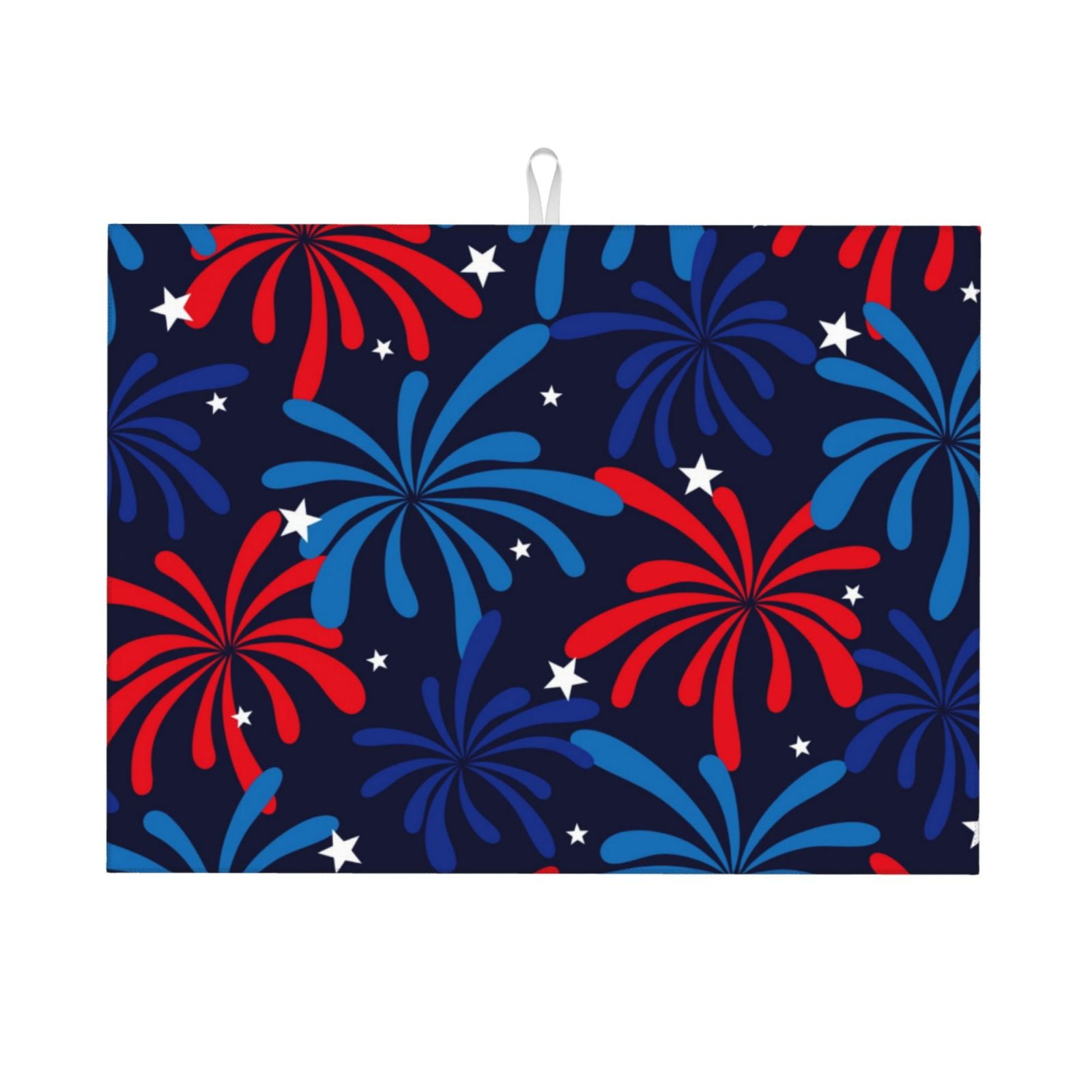 Sikiie Red White Blue Fireworks Dish Drying Mat, Kitchen Counter Mat ...