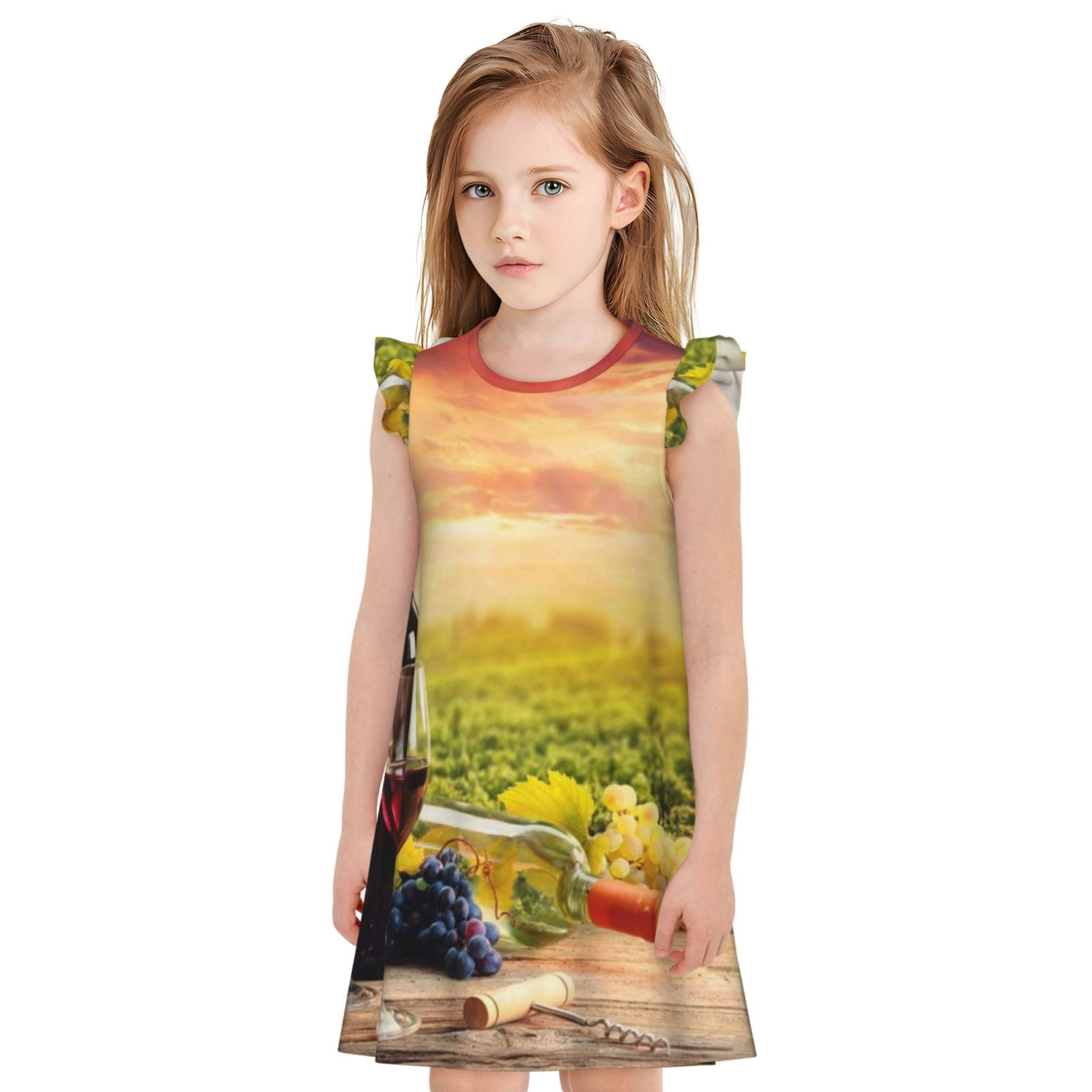 Sikiie Red Wine Glasses Girls Nightgowns 3-10 Years Flutter Short ...