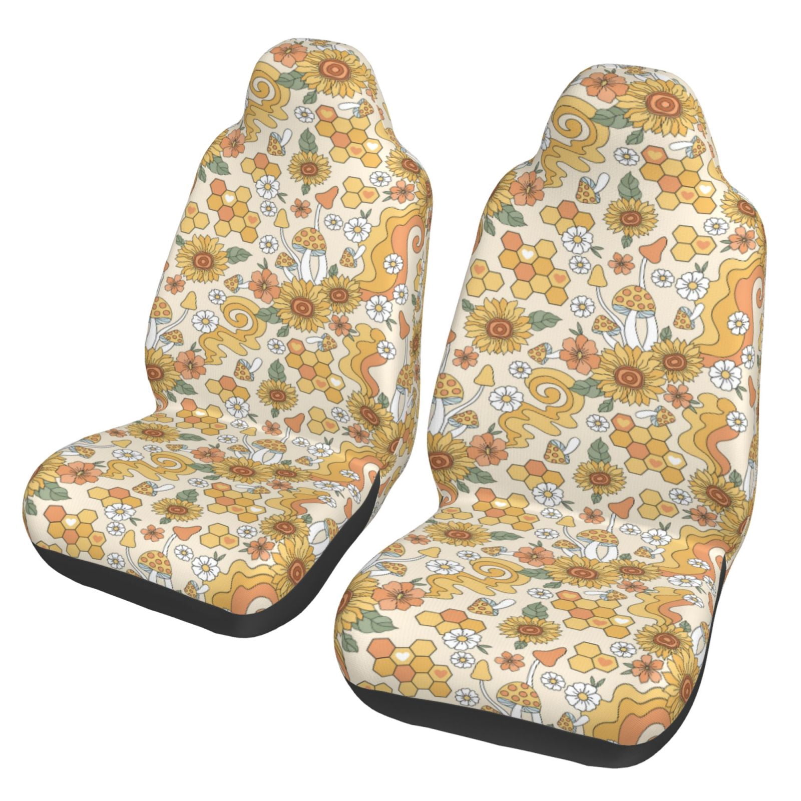Sikiie Retro 70s 60s Flower Car Seat Protector 2 Pack Car Seat Cushion ...